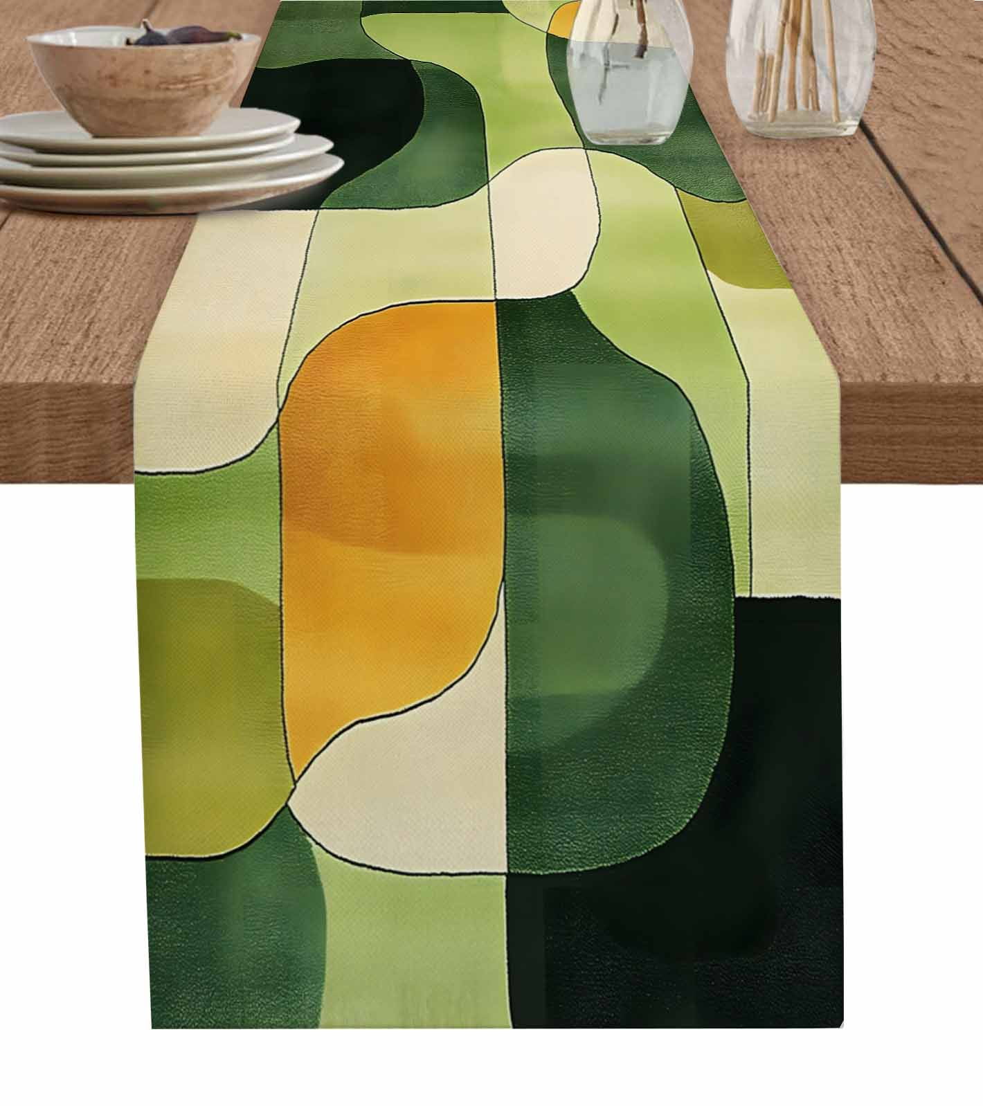ERUNPONLY Green Geometric Table Runner - 90 Inch Long Middle Century ...