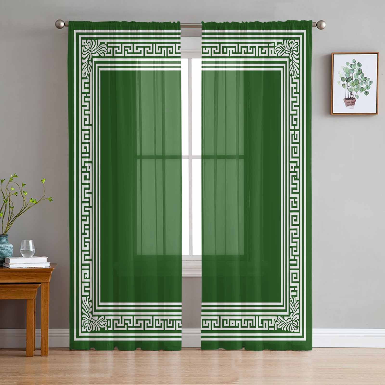 ERUNPONLY Green Greek Key Sheer Curtains 72 Inch Length 2 Panels Set ...