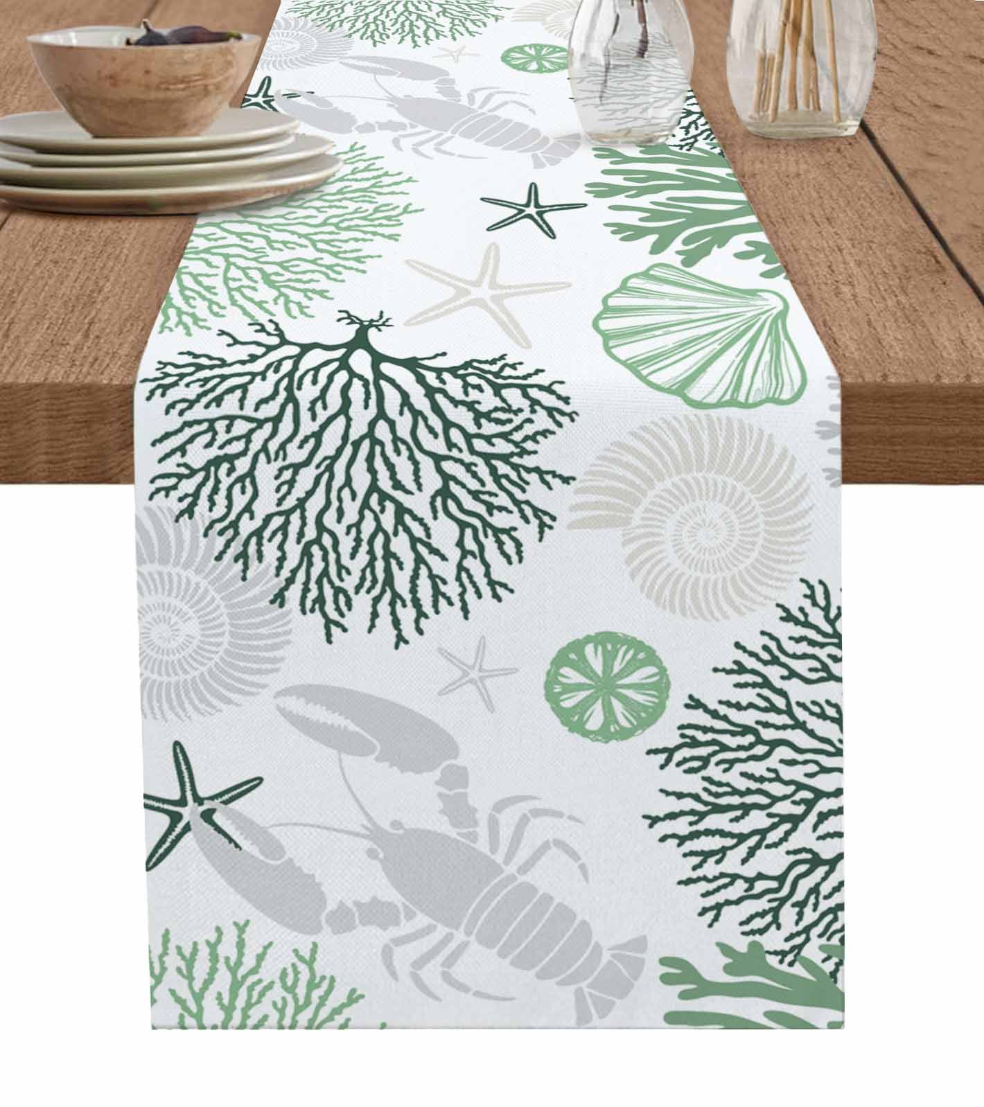 ERUNPONLY Green Grey Coastal Table Runner - 72 Inch Long Summer Lobster ...