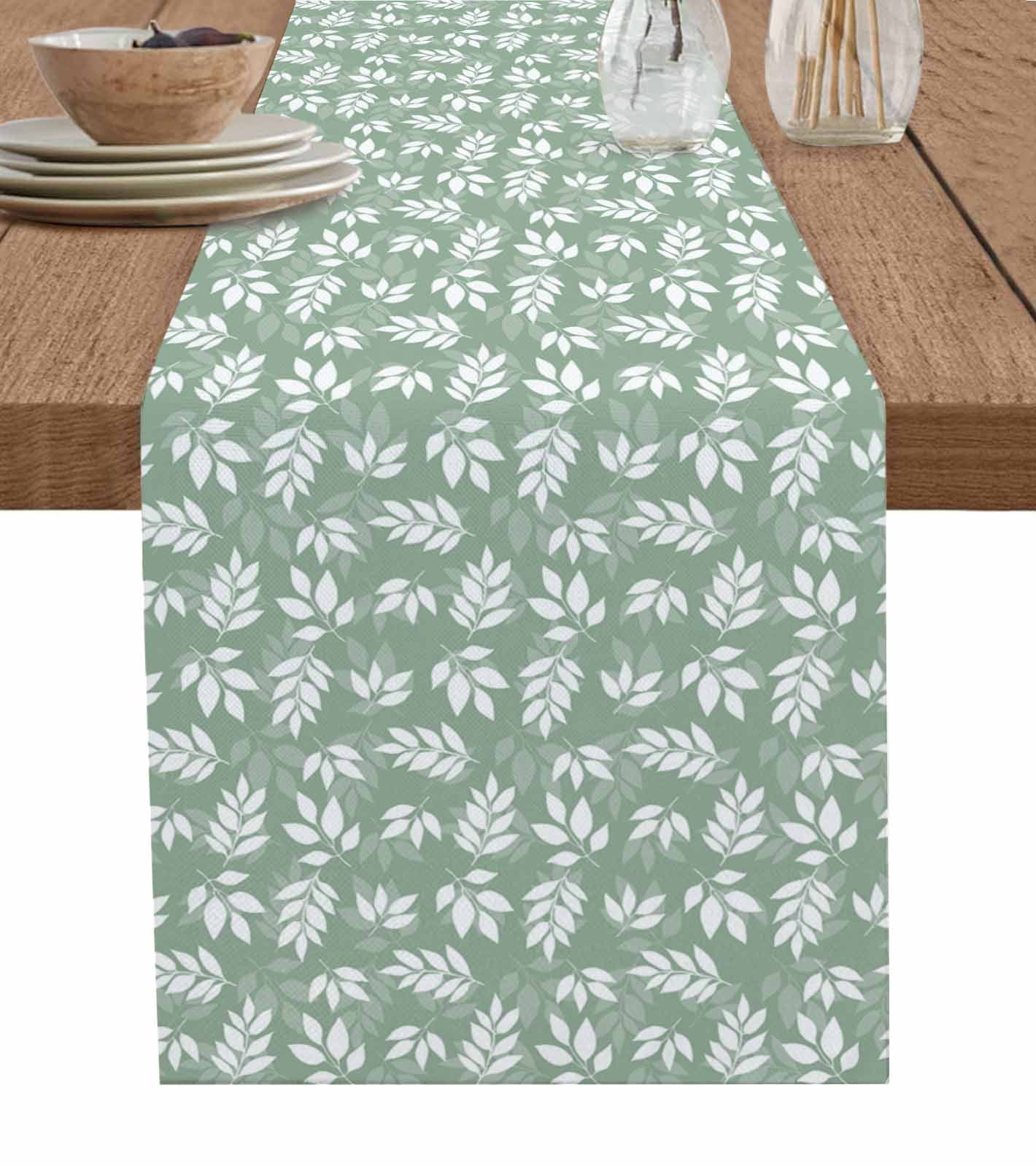 ERUNPONLY Green Leaves Table Runner - 108 Inch Long Pastoral Natural ...