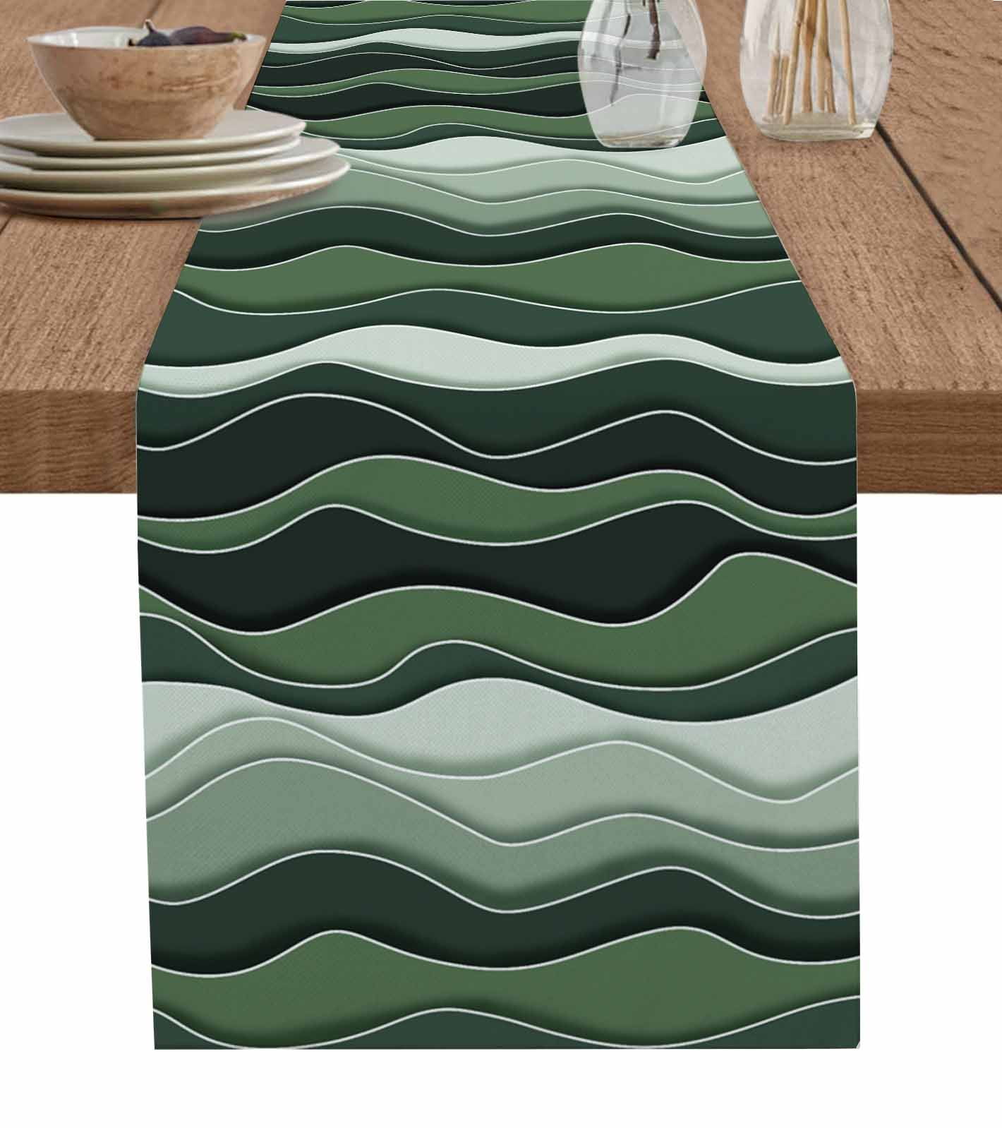 ERUNPONLY Green Ombre Table Runner - 72 Inch Long Abstract Art Moire ...