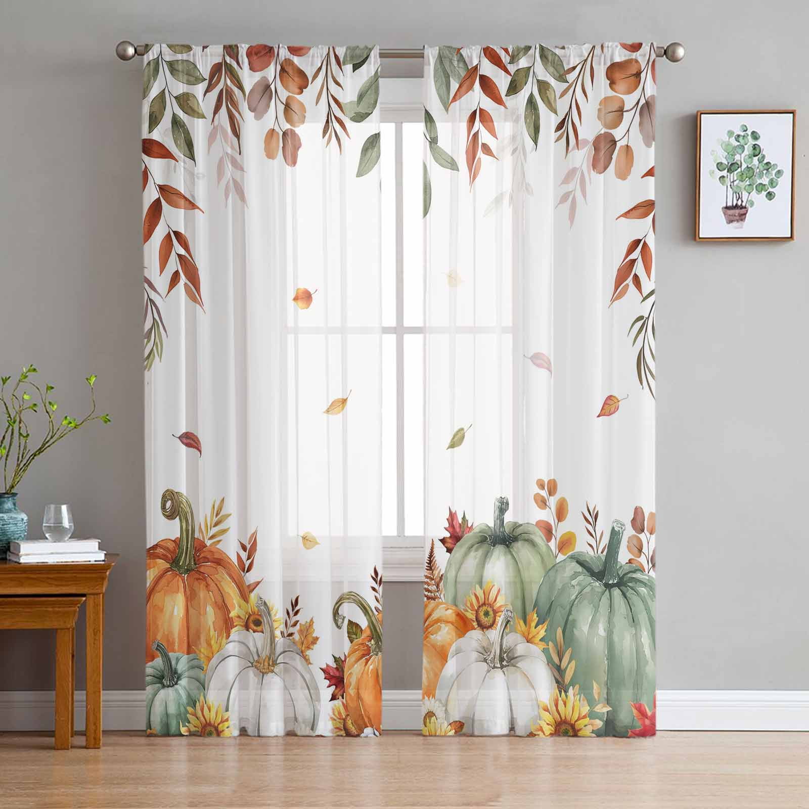 ERUNPONLY Green Orange Fall Sheer Curtains 96 Inch Length 2 Panels Set ...
