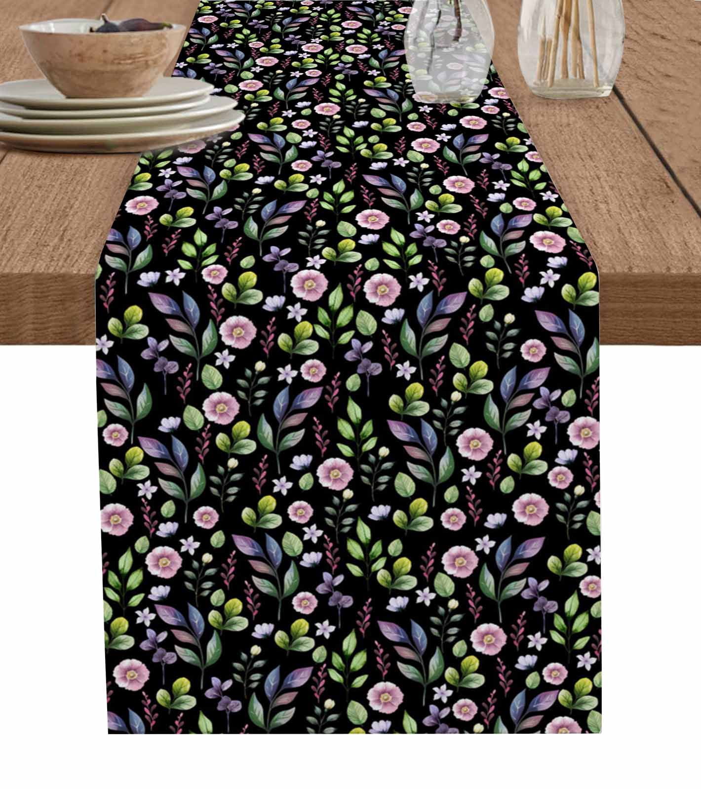 ERUNPONLY Green Pink Wildflowers Table Runner - 72 Inch Long Pastoral ...