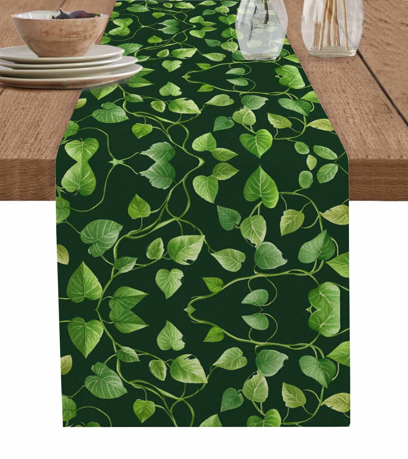 ERUNPONLY Green Plant Table Runner - 90 Inch Long Spring Leaves Retro ...