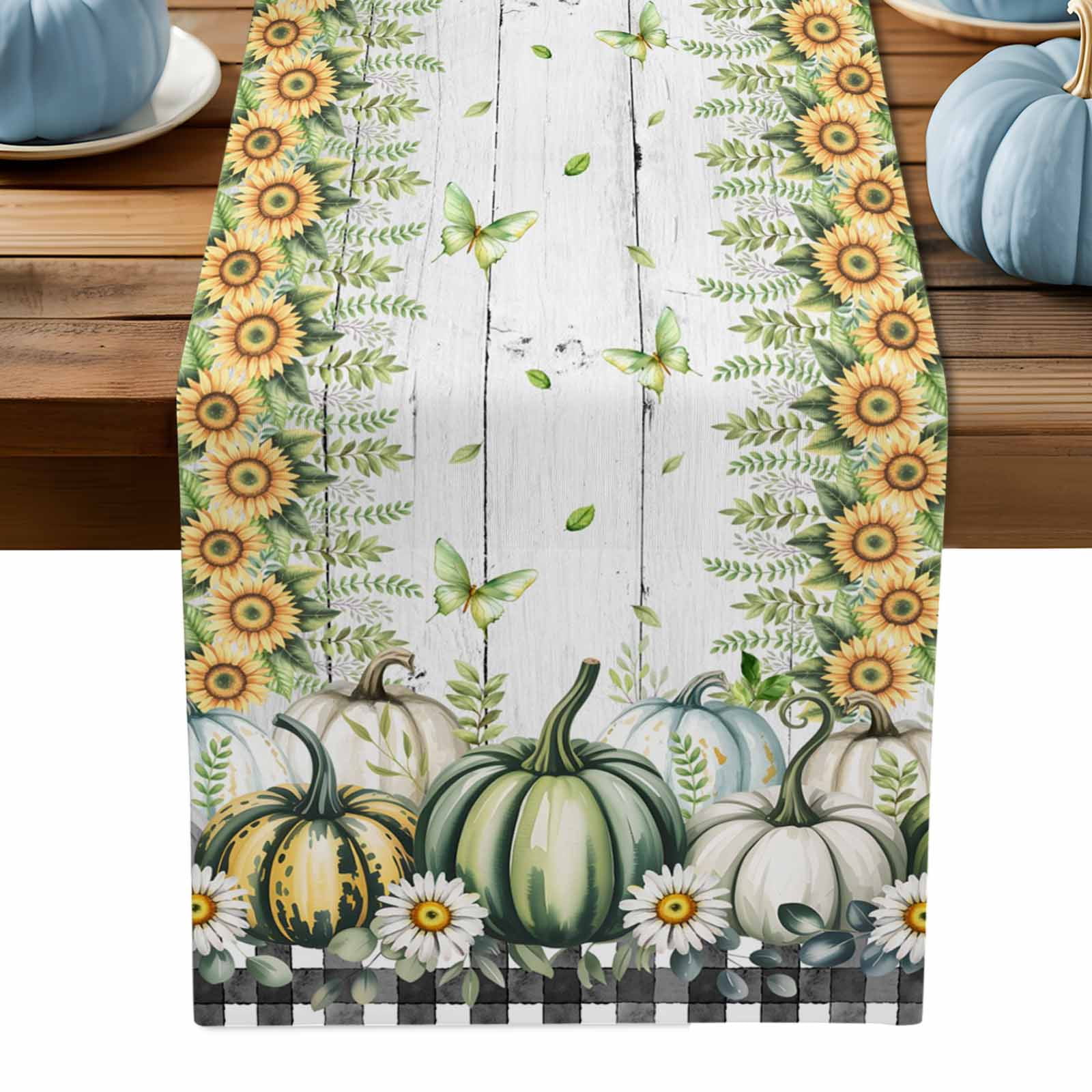 ERUNPONLY Green Pumpkin Fall Table Runner - 72 Inch Long Thanksgiving ...