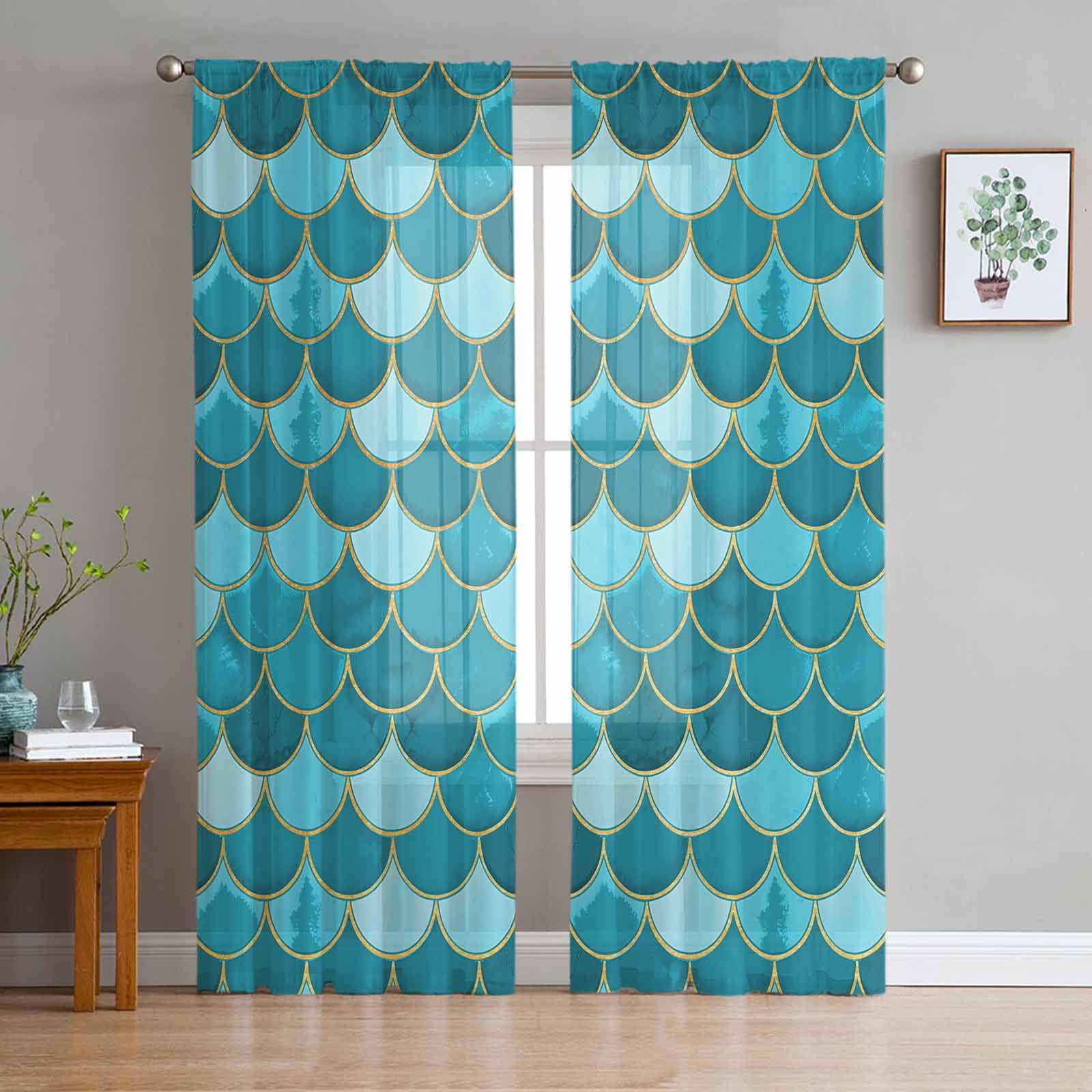 ERUNPONLY Green Sheer Curtains 63 Inch Length 2 Panels Set, Modern ...