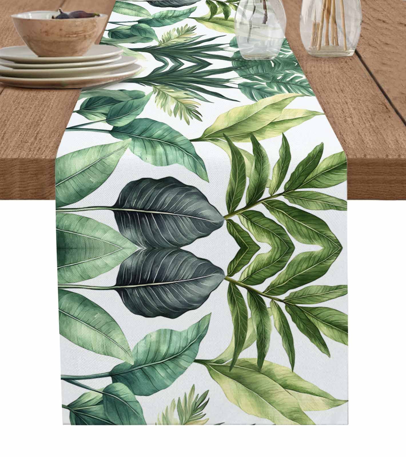 ERUNPONLY Green Tropical Plant Table Runner - 48 Inch Long Summer ...