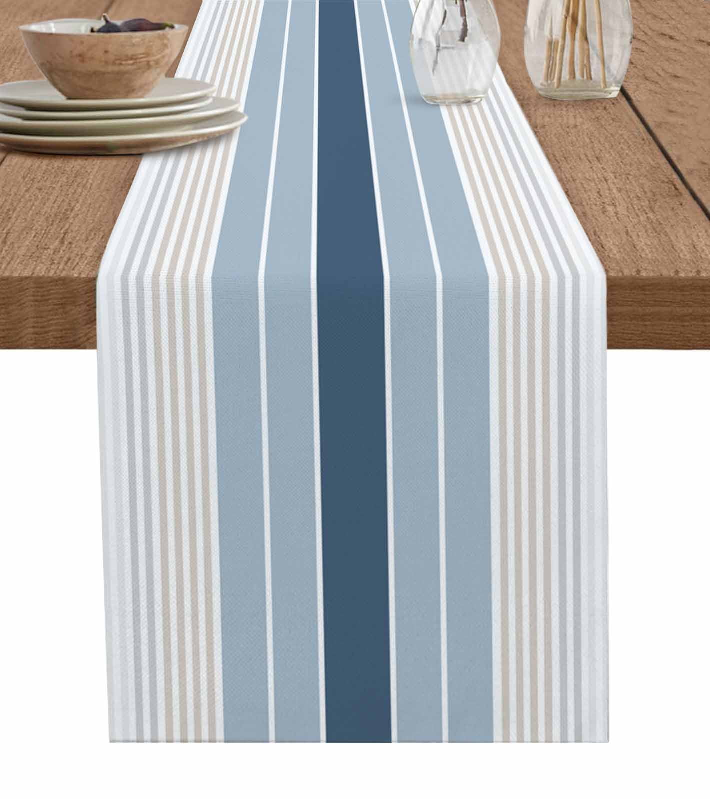 ERUNPONLY Grey Blue Stripes Table Runner - 36 Inch Long Country Modern ...