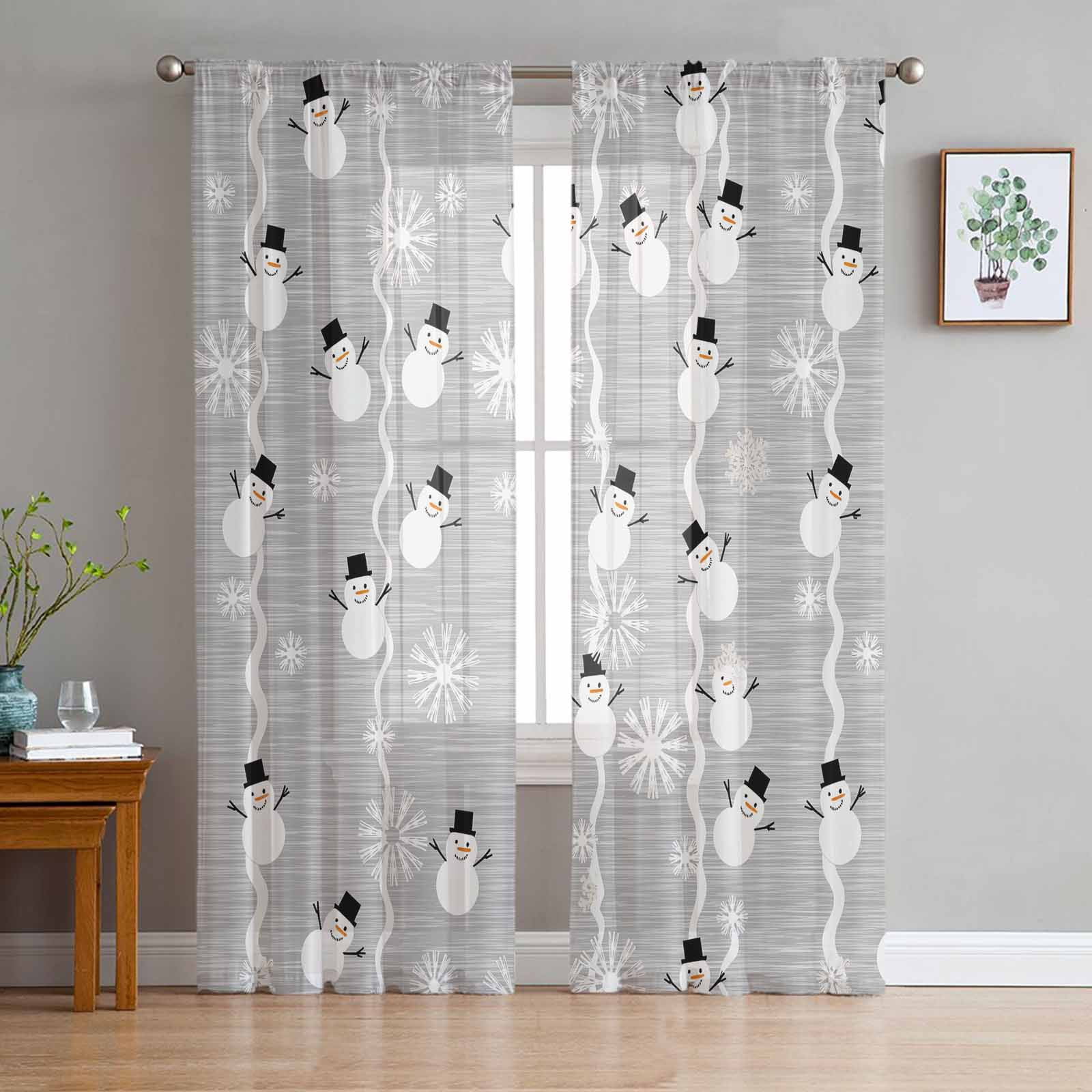 ERUNPONLY Grey Christmas Sheer Curtains 84 Inch Length 2 Panels Set ...