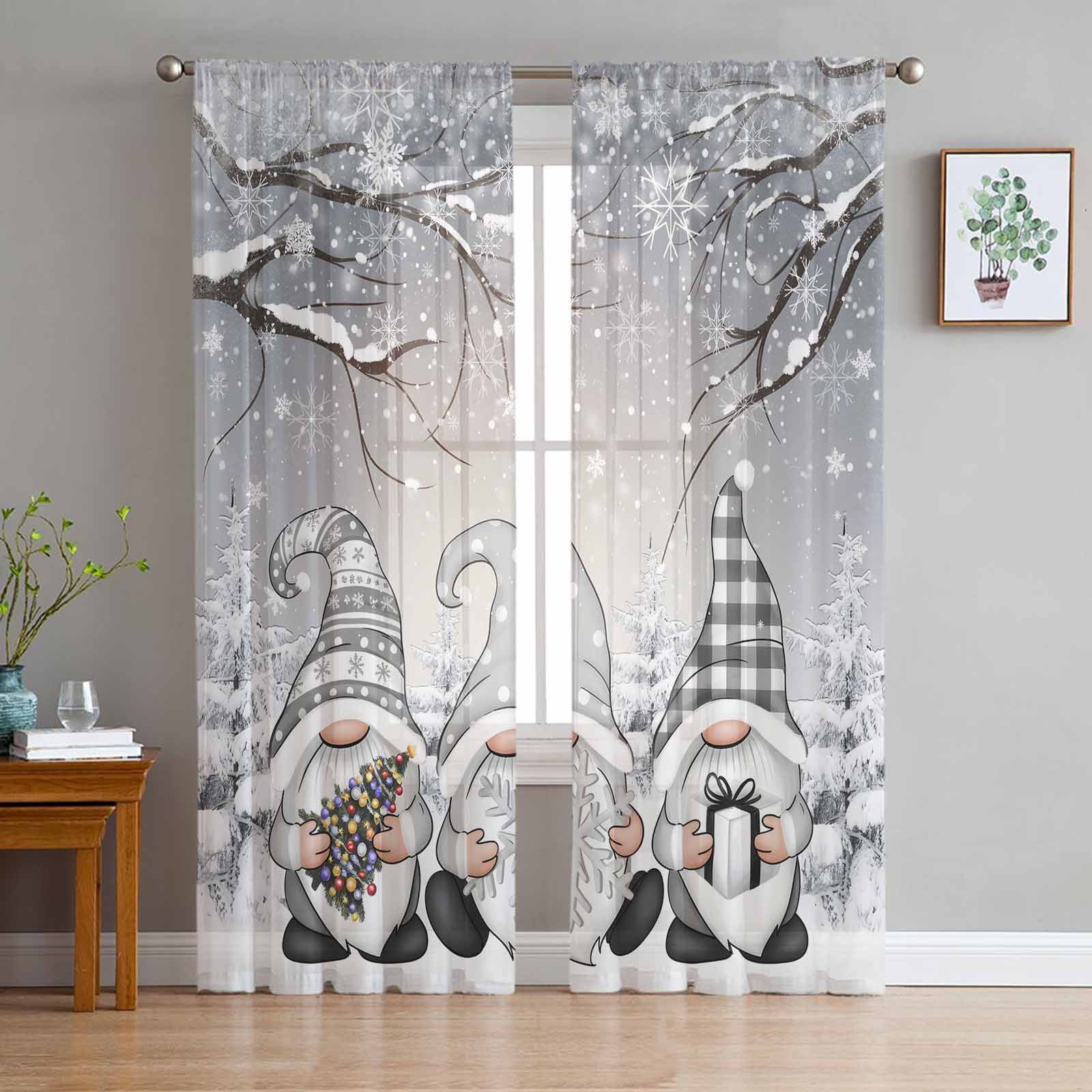 ERUNPONLY Grey Christmas Sheer Curtains 96 Inch Length 2 Panels Set ...
