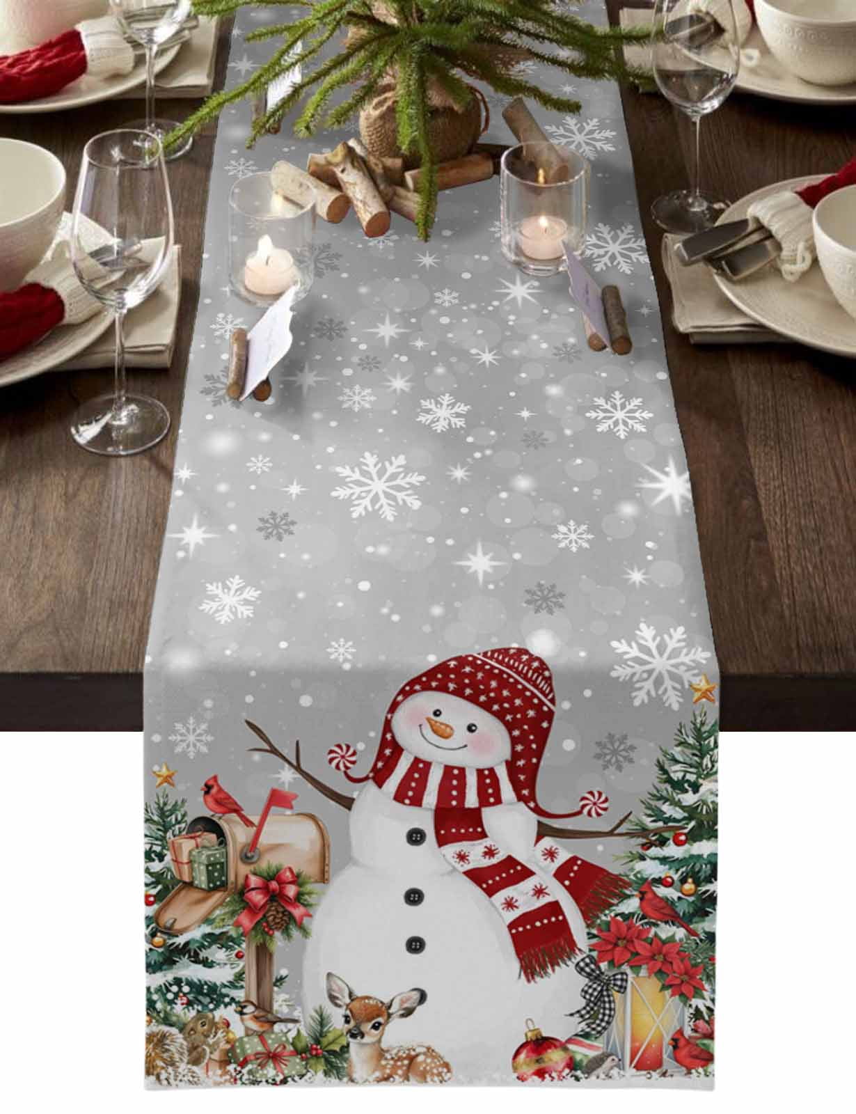 ERUNPONLY Grey Christmas Snowman Table Runner - 120 Inch Long Xmas Tree ...