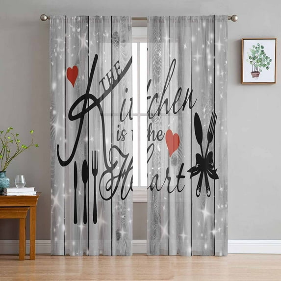 ERUNPONLY Grey Kitchen Knife Fork Sheer Curtains 72 Inch Length 2 ...
