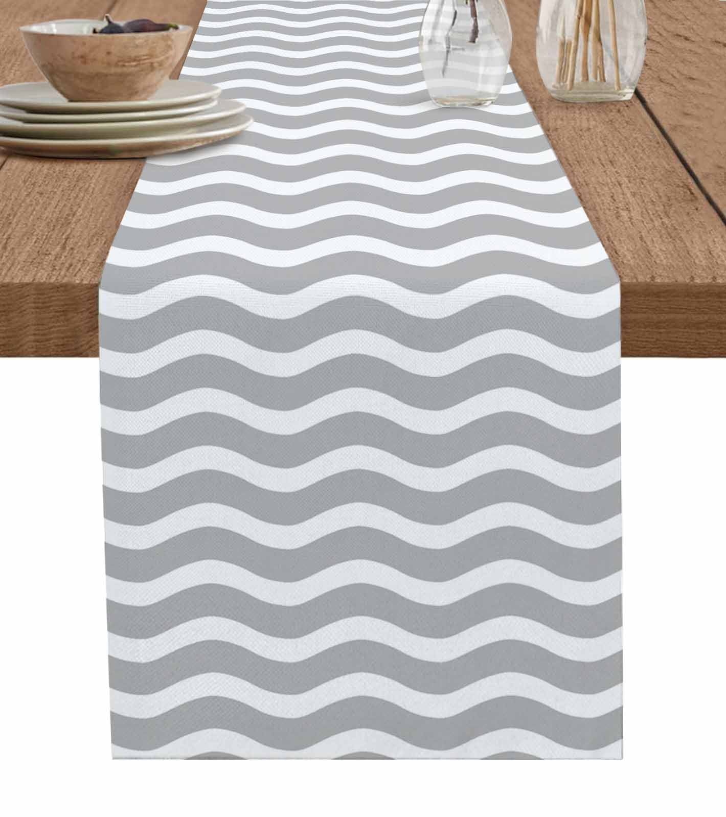 ERUNPONLY Grey Moire Ombre Table Runner - 72 Inch Long Water Ripple ...