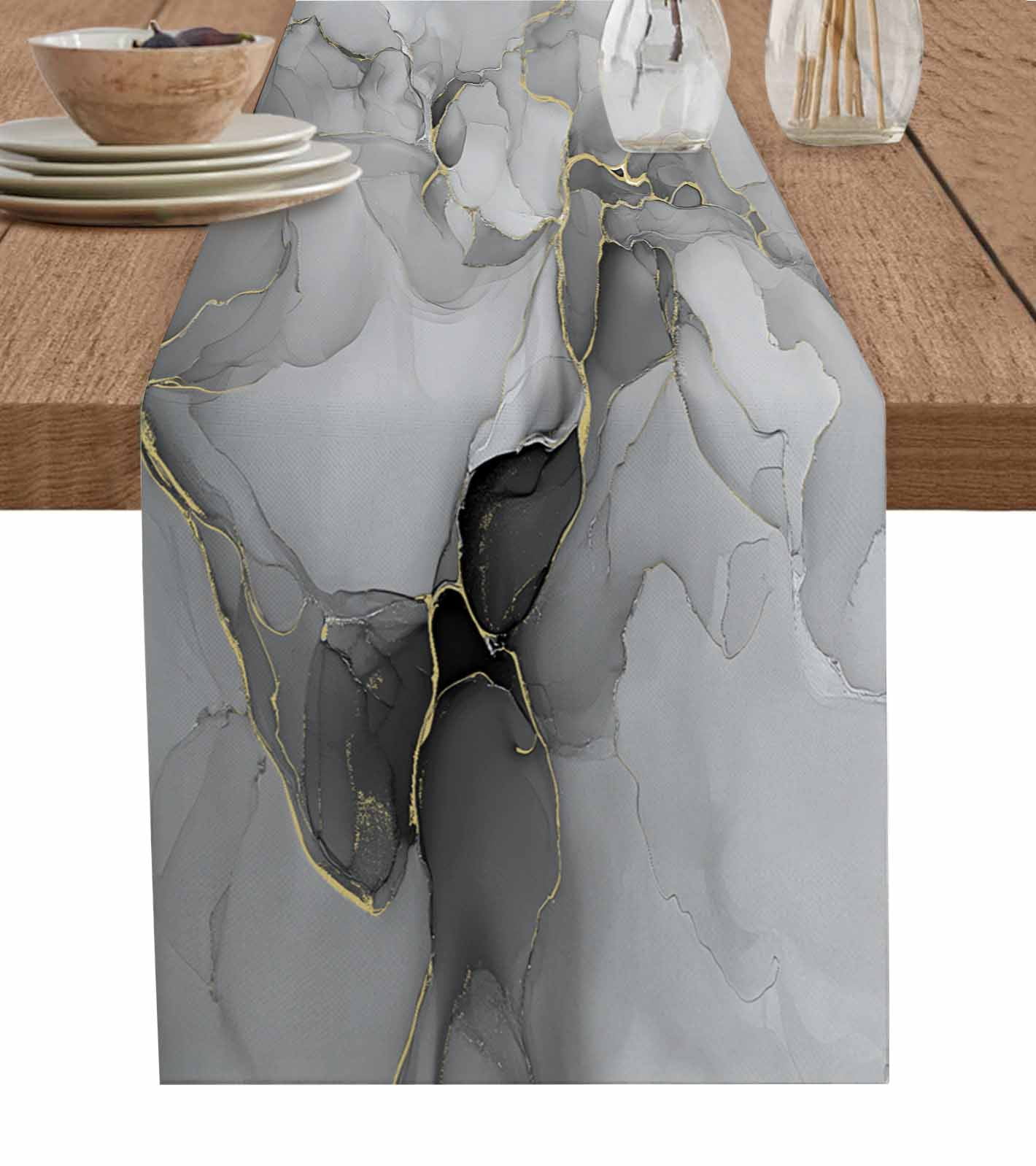 ERUNPONLY Grey Ombre Marble Table Runner - 72 Inch Long Gray Marble ...