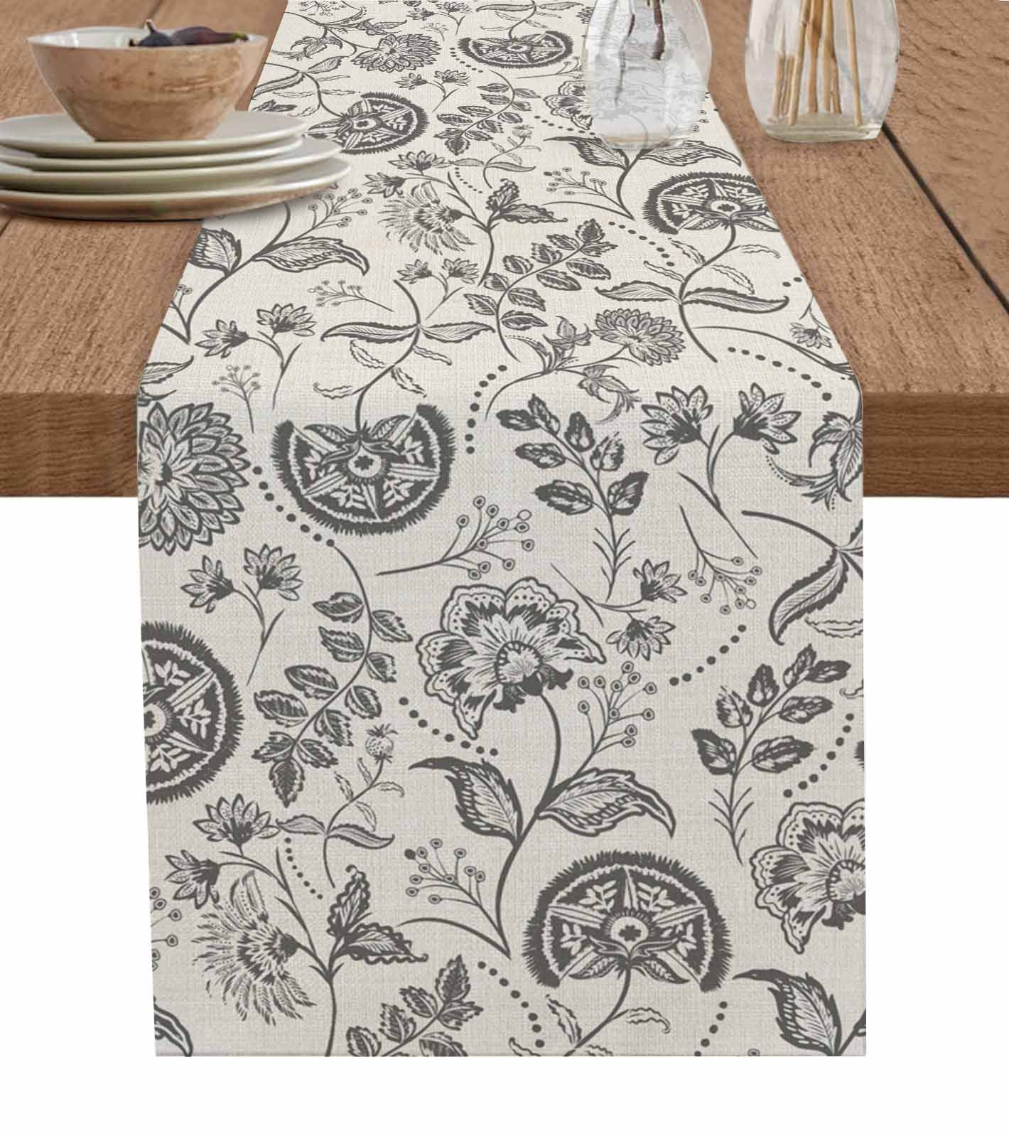 ERUNPONLY Grey Paisley Table Runner - 60 Inch Long Boho Flower ...