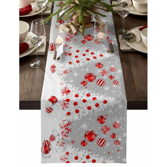 ERUNPONLY Grey Red Christmas Balls Table Runner - 108 Inch Long Xmas ...