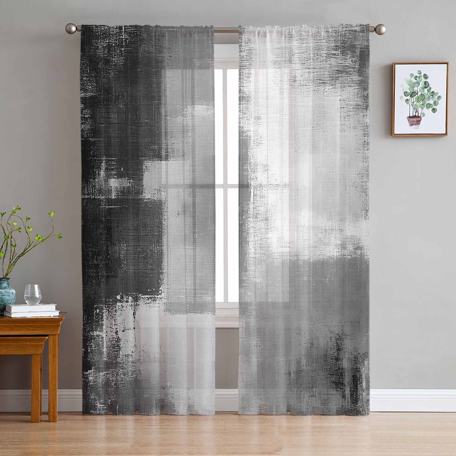 ERUNPONLY Grey Sheer Curtains 63 Inch Length 2 Panels Set, Modern Oil ...