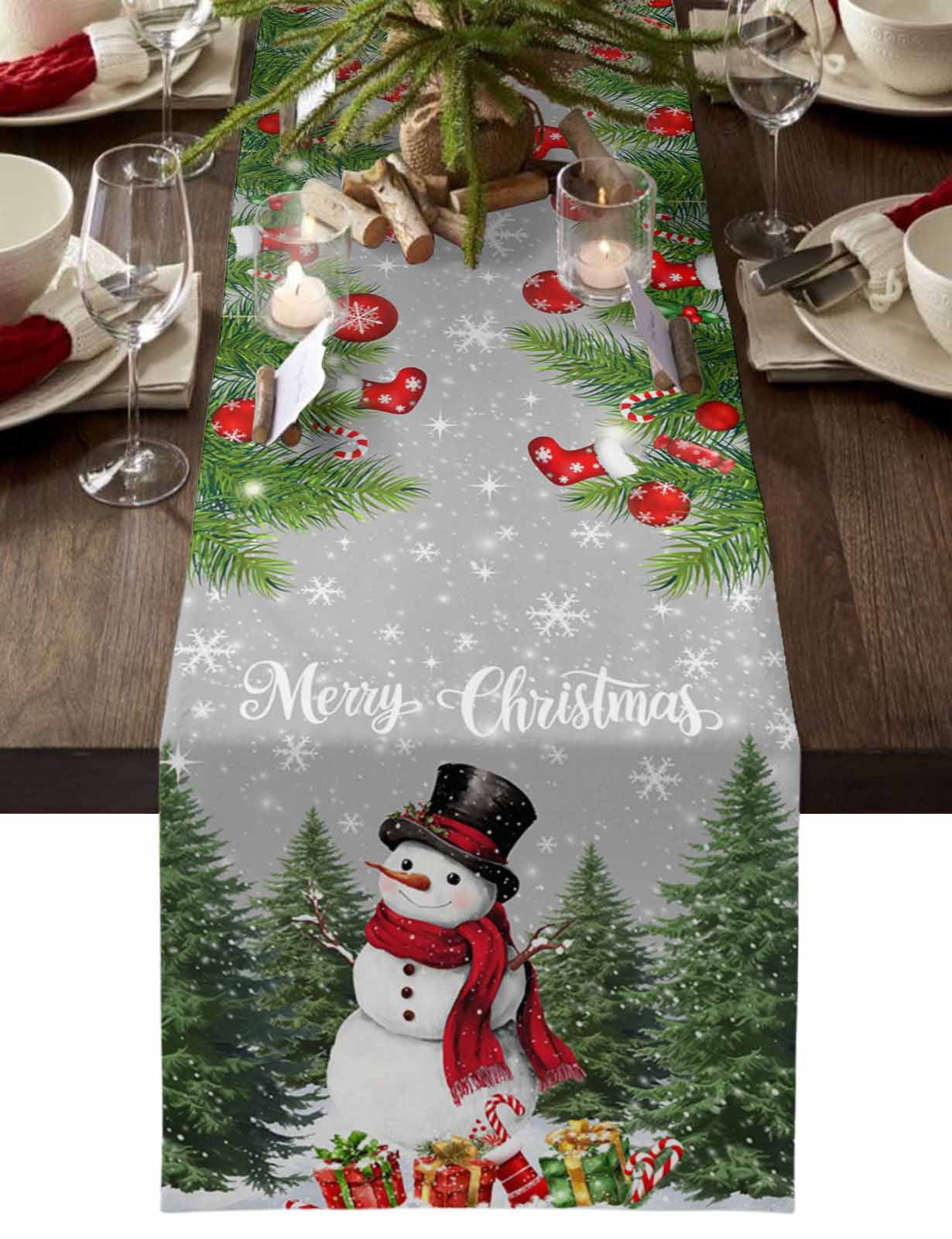 ERUNPONLY Grey Snowman Christmas Table Runner - 90 Inch Long Xmas ...