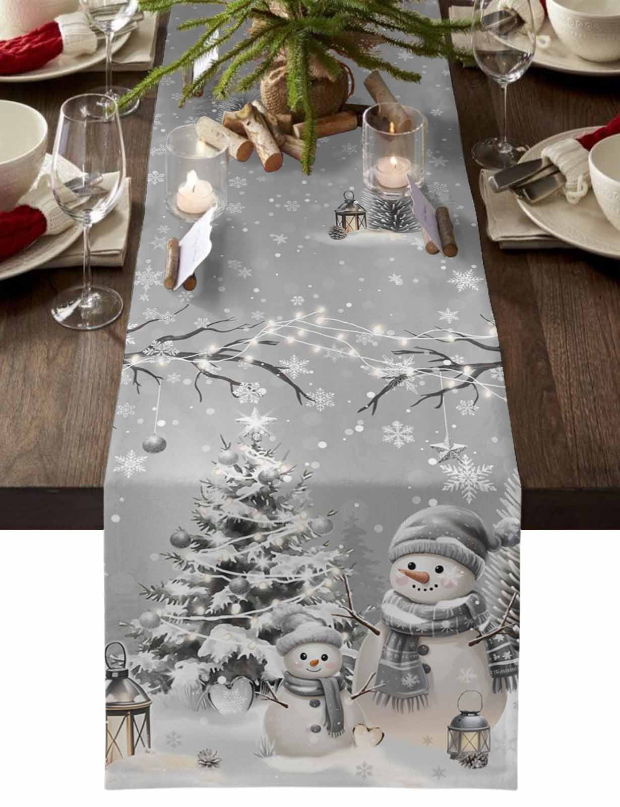 ERUNPONLY Grey Snowman Christmas Table Runner - 90 Inch Long Xmas Tree ...