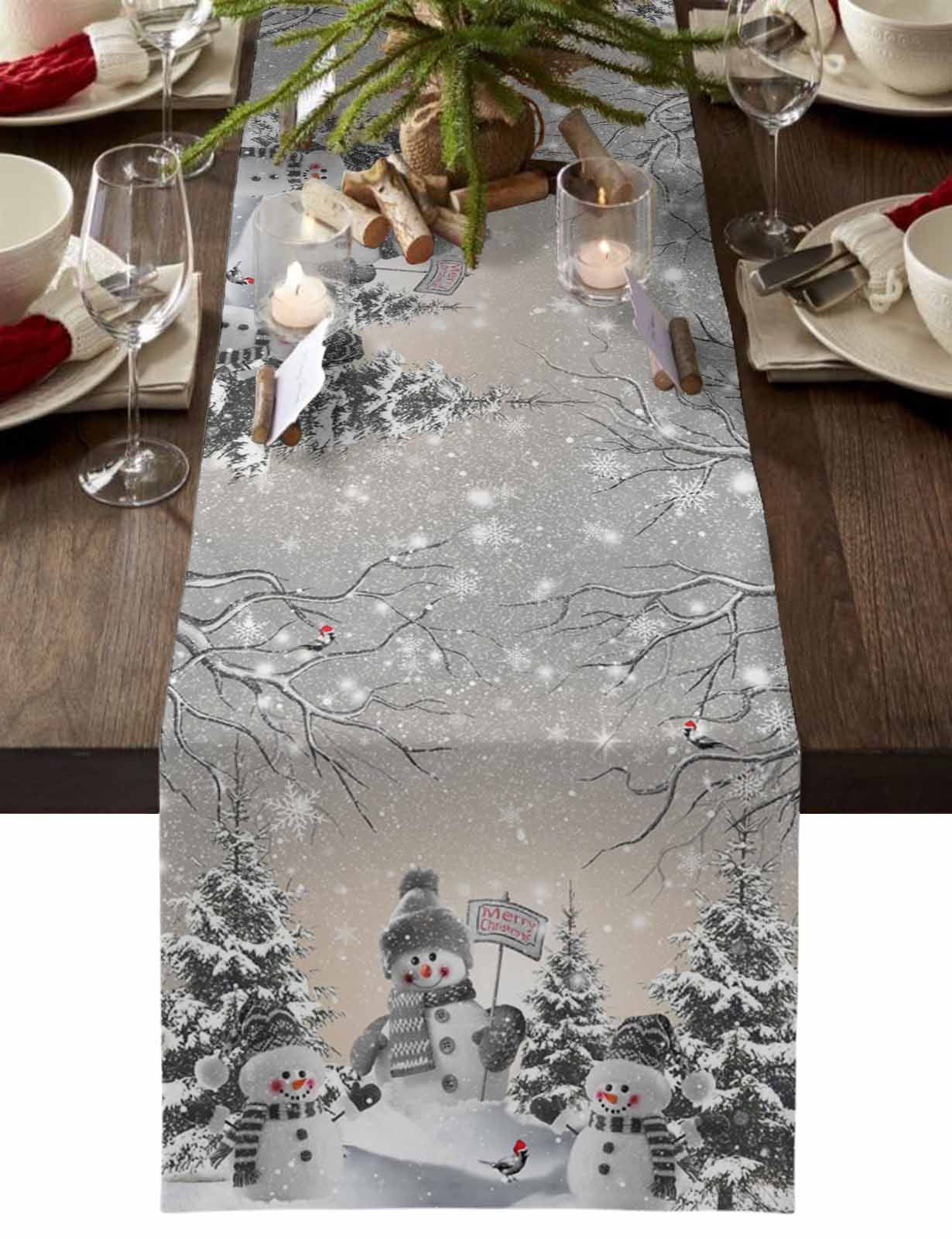 ERUNPONLY Grey Snowman Christmas Table Runner - 90 Inch Long Xmas Tree ...