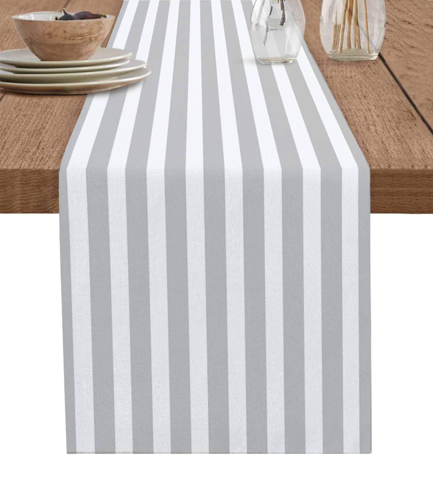 ERUNPONLY Grey Striped Table Runner - 48 Inch Long Modern Farmhouse ...