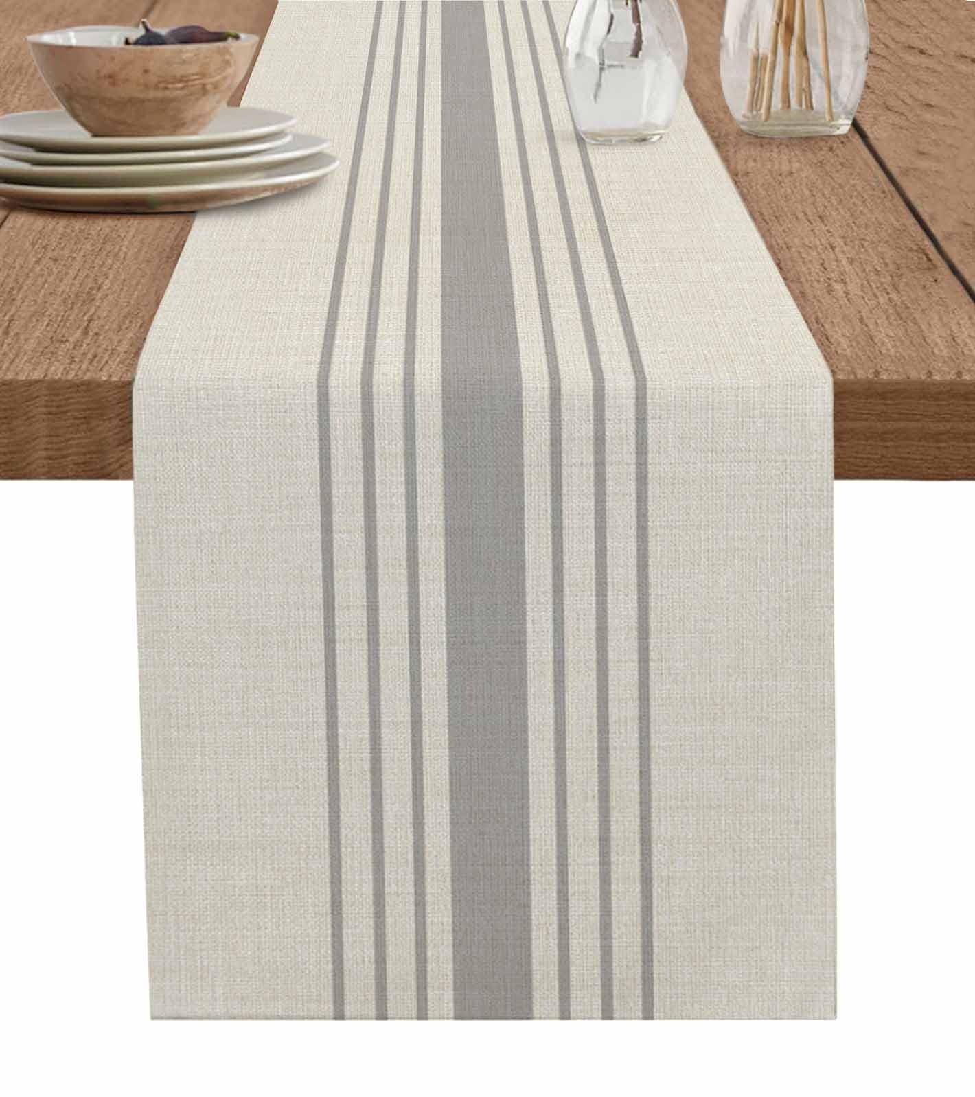 ERUNPONLY Grey Striped Table Runner - 72 Inch Long Beige Geometric ...