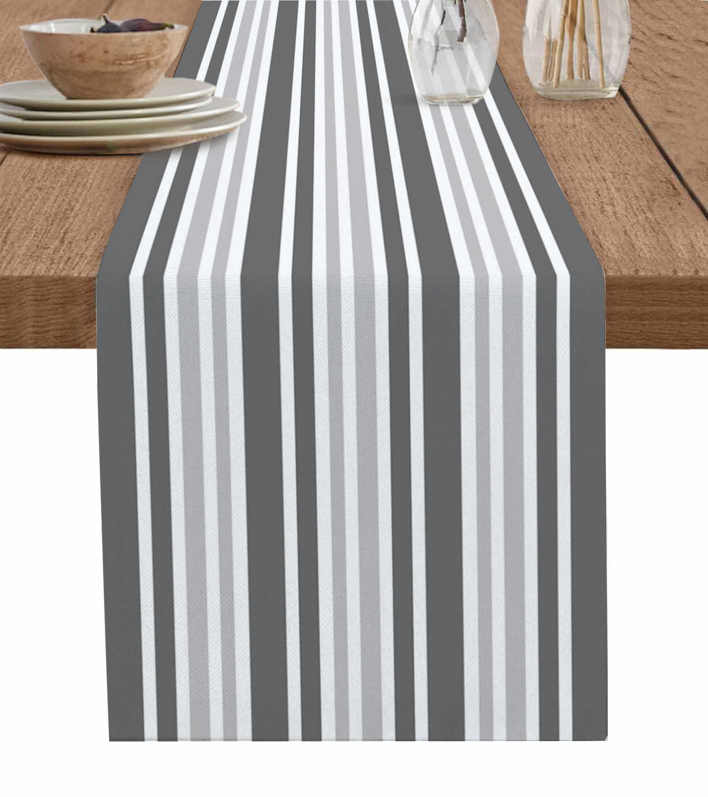 ERUNPONLY Grey Stripes Table Runner - 72 Inch Long Modern Minimalist ...