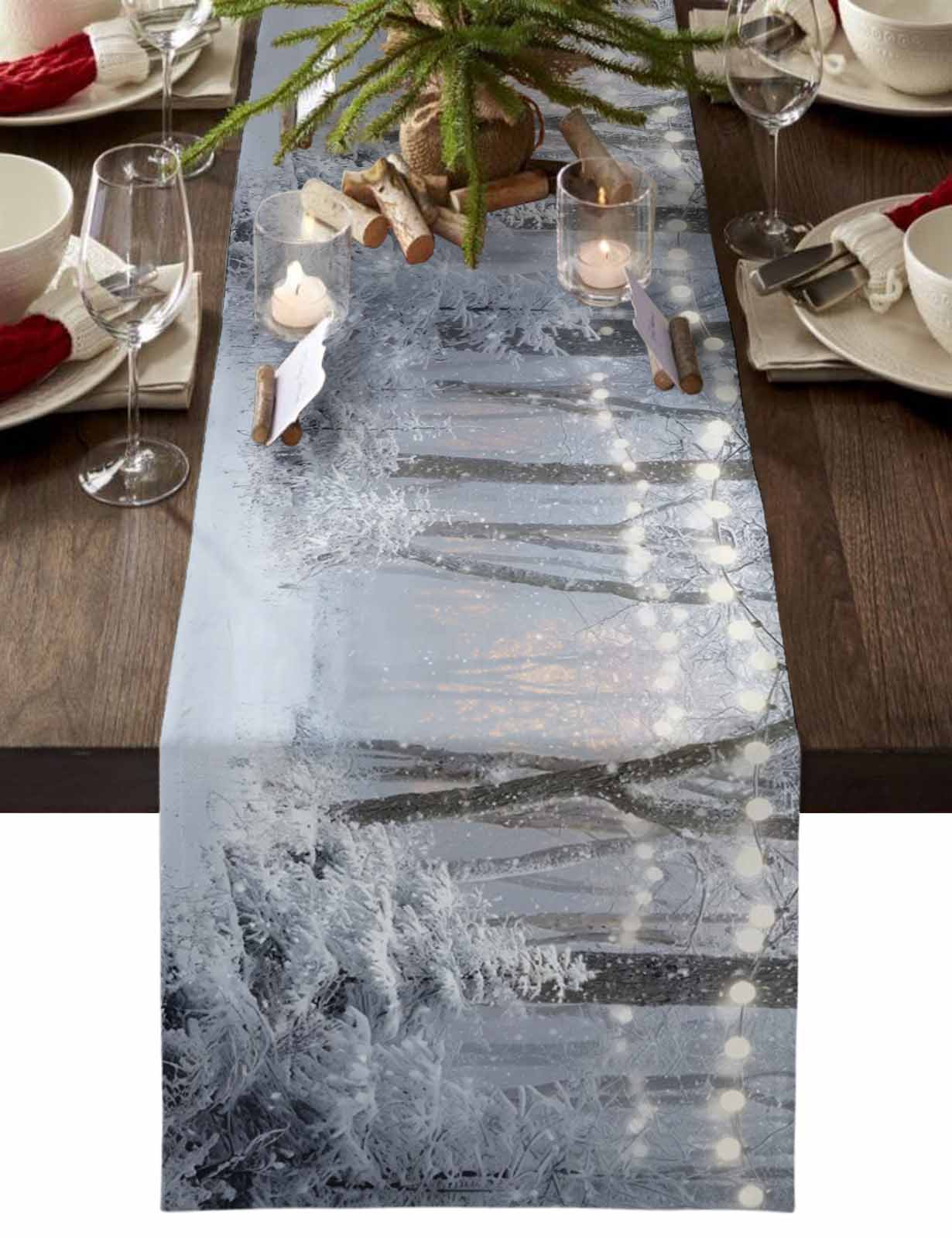 ERUNPONLY Grey White Christmas Table Runner - 90 Inch Long Xmas Tree ...