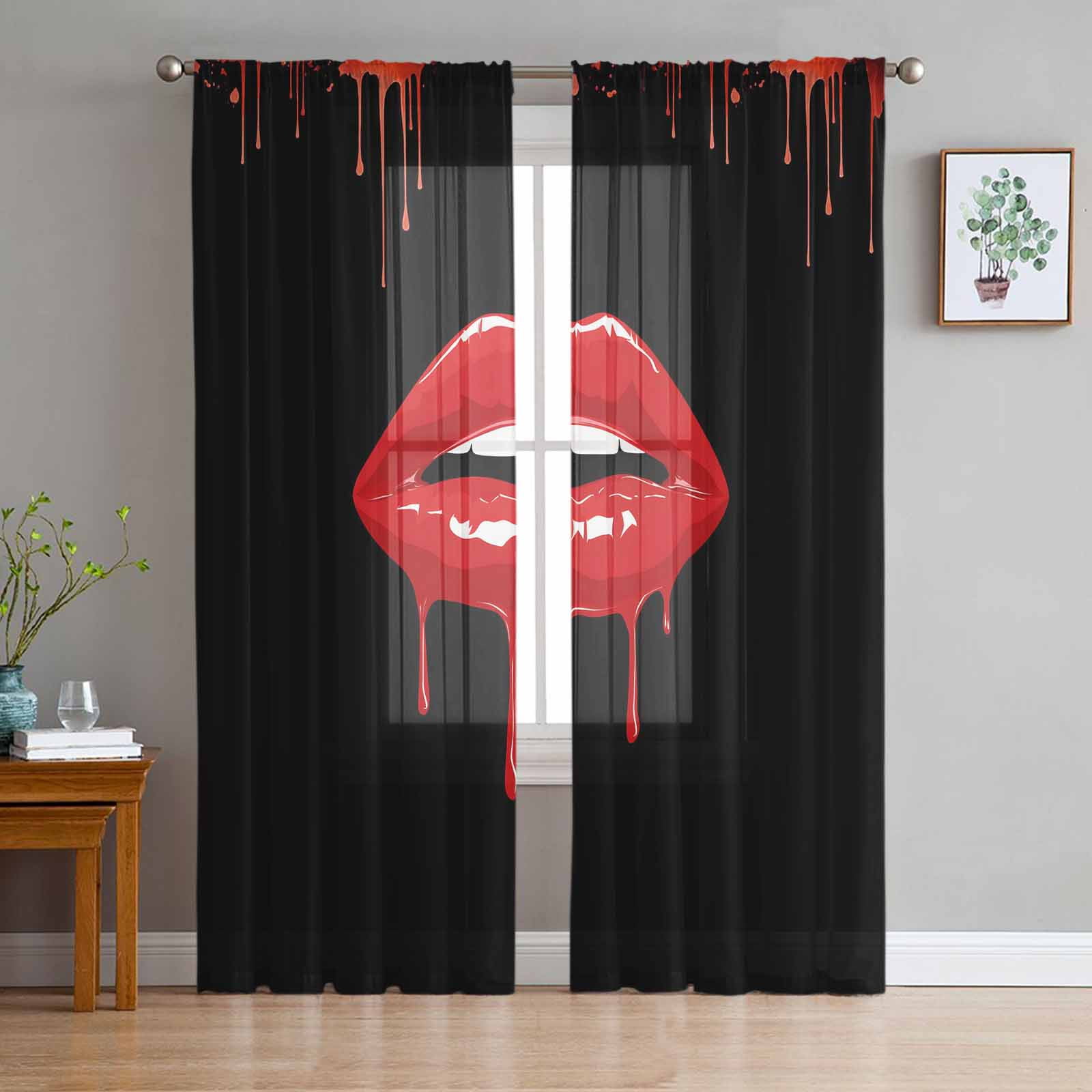 ERUNPONLY Halloween Sheer Curtains 63 Inch Length 2 Panels Set, Horror ...