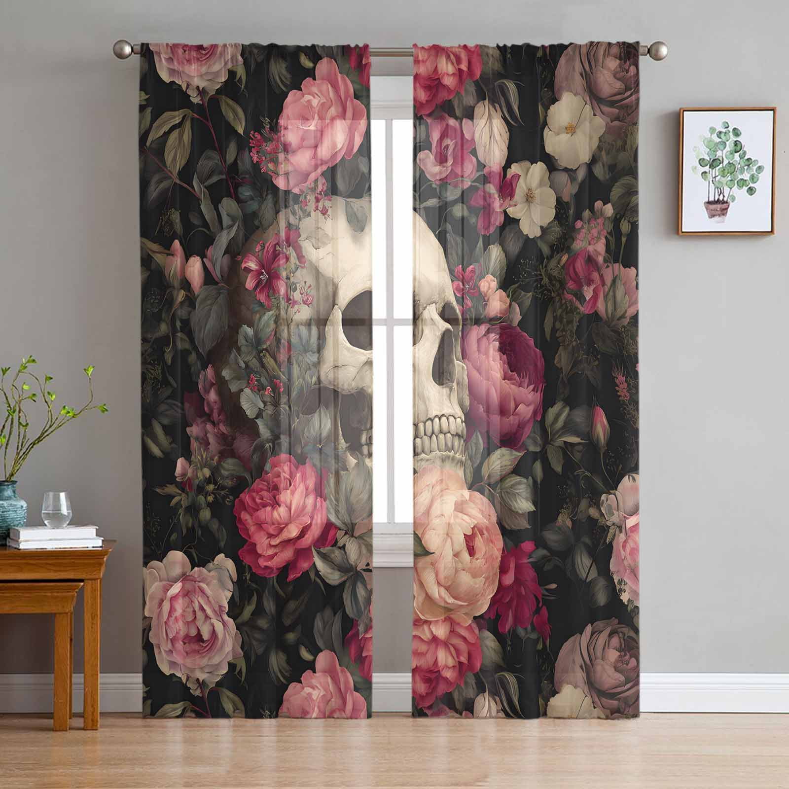 ERUNPONLY Halloween Sheer Curtains 63 Inch Length 2 Panels Set, Horror ...