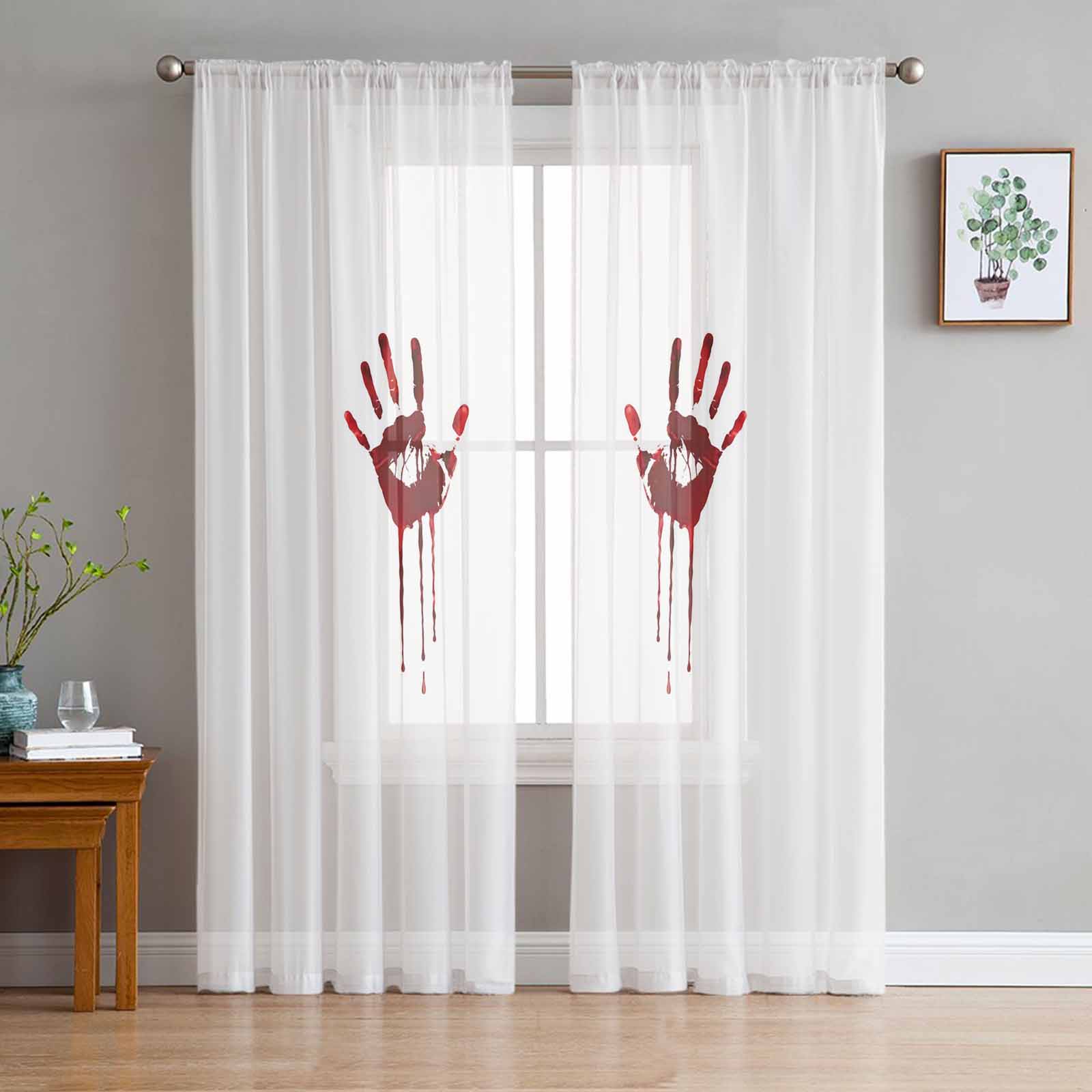ERUNPONLY Halloween Sheer Curtains 72 Inch Length 2 Panels Set, Red ...