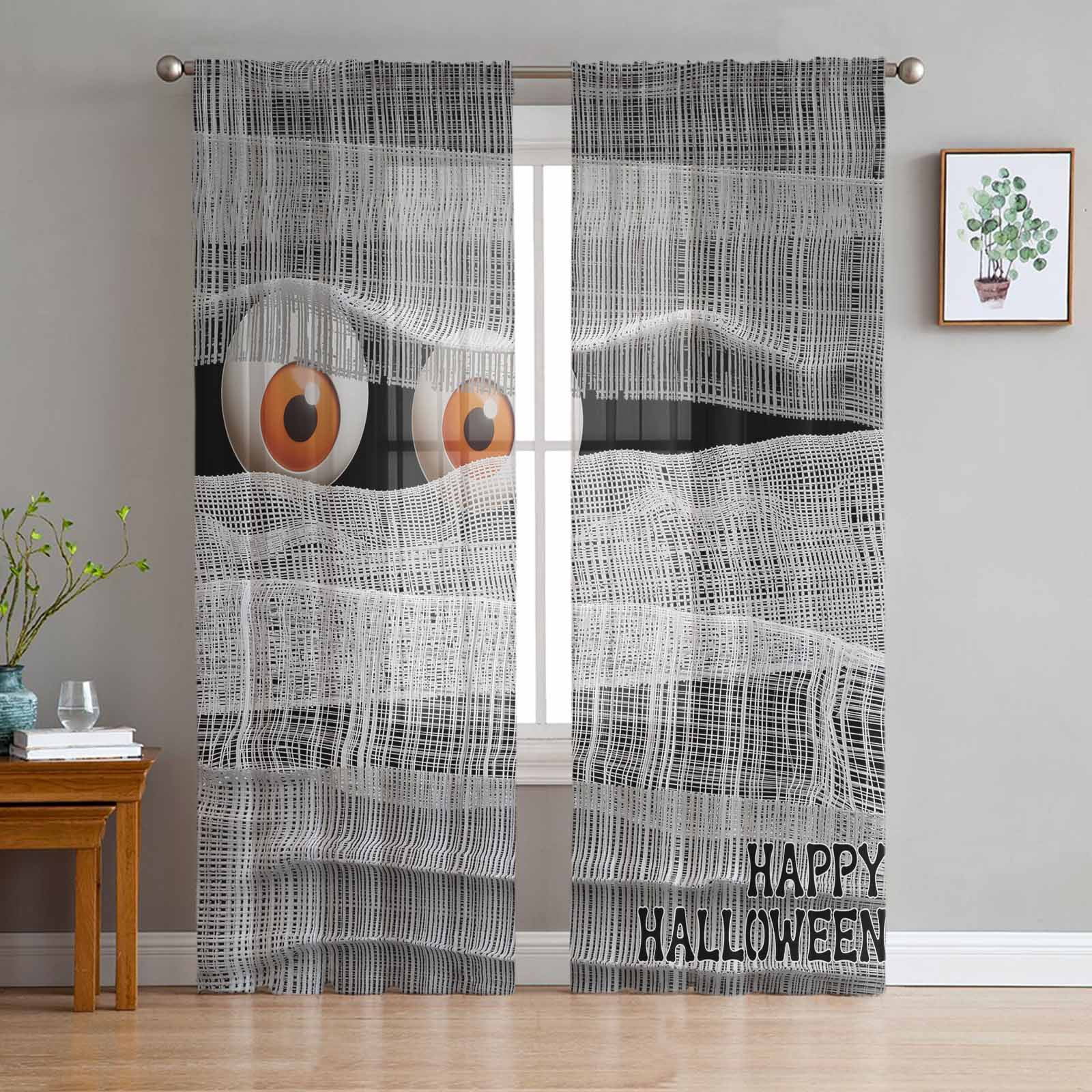 ERUNPONLY Halloween Sheer Curtains 84 Inch Length 2 Panels Set, Red ...