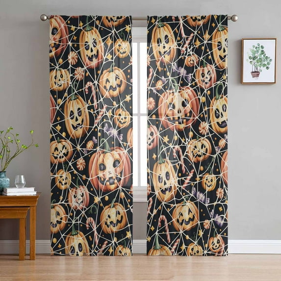 ERUNPONLY Halloween Sheer Curtains 96 Inch Length 2 Panels Set ...