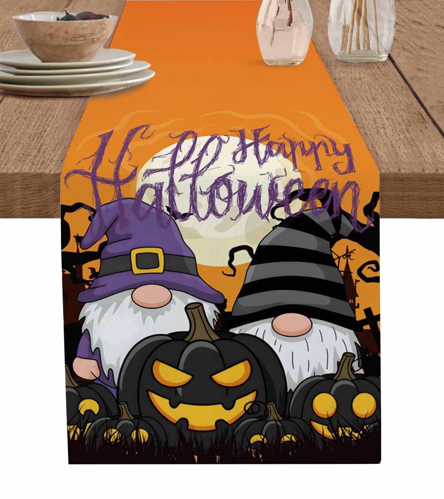 ERUNPONLY Halloween Table Runner - 36 Inch Long Gnomes Black Pumpkin ...
