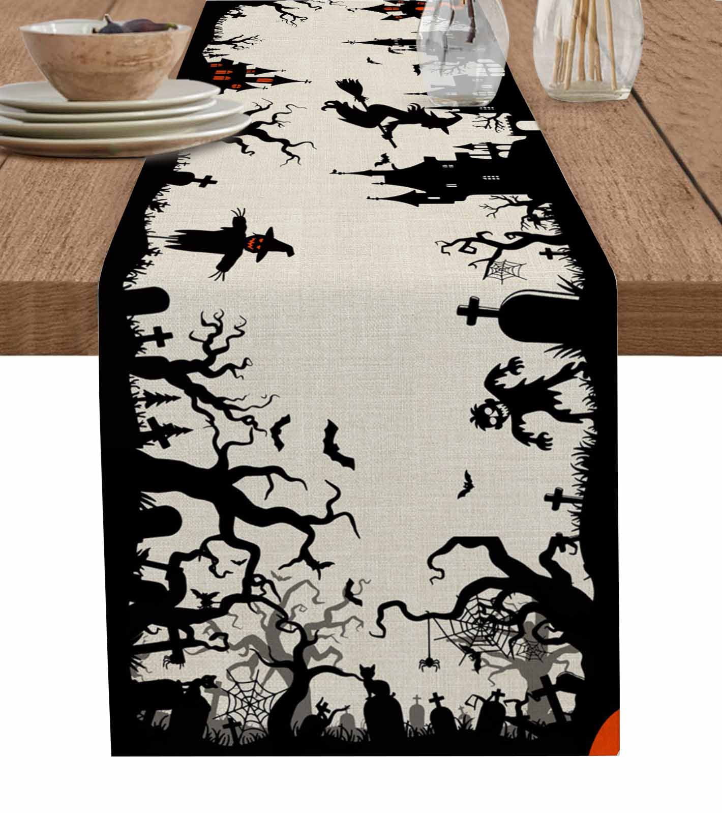 ERUNPONLY Halloween Table Runner - 72 Inch Long Scary Cartoon Castle ...