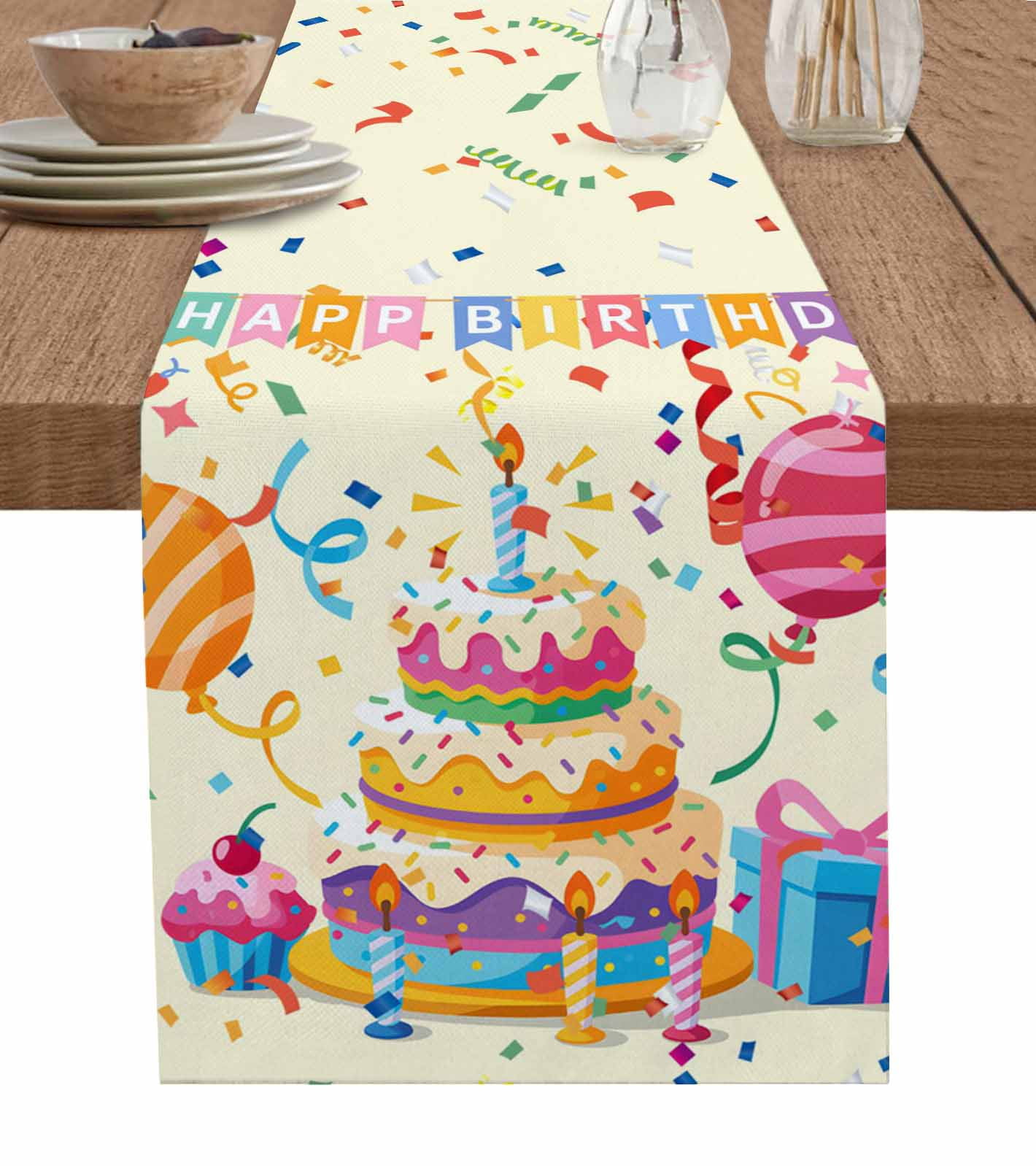 ERUNPONLY Happy Birthday Cake Table Runner - 48 Inch Long Ribbon ...