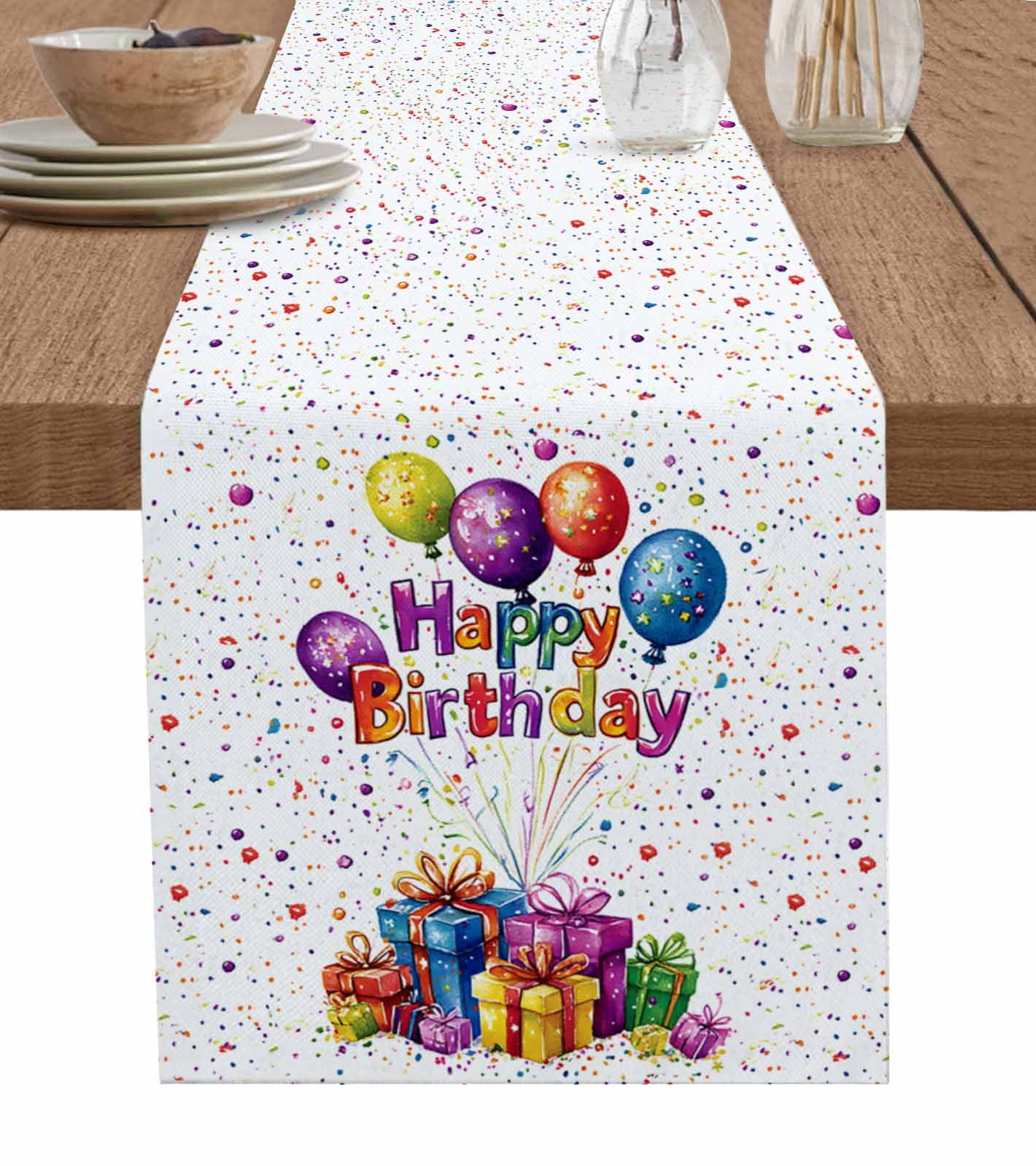 ERUNPONLY Happy Birthday Table Runner - 48 Inch Long Watercolor Balloon ...