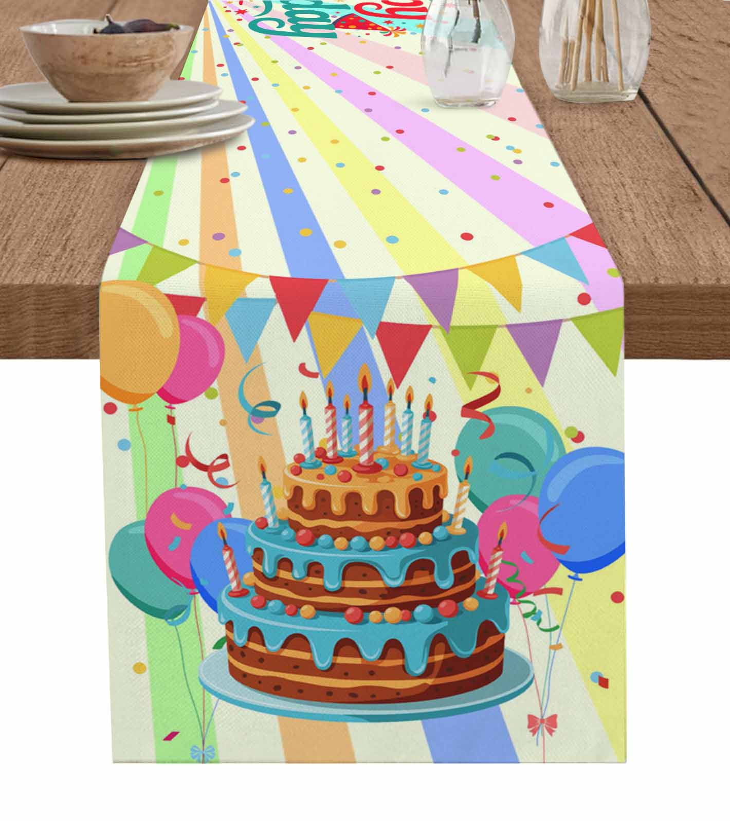 ERUNPONLY Happy Birthday Table Runner - 60 Inch Long Colorful Balloon ...