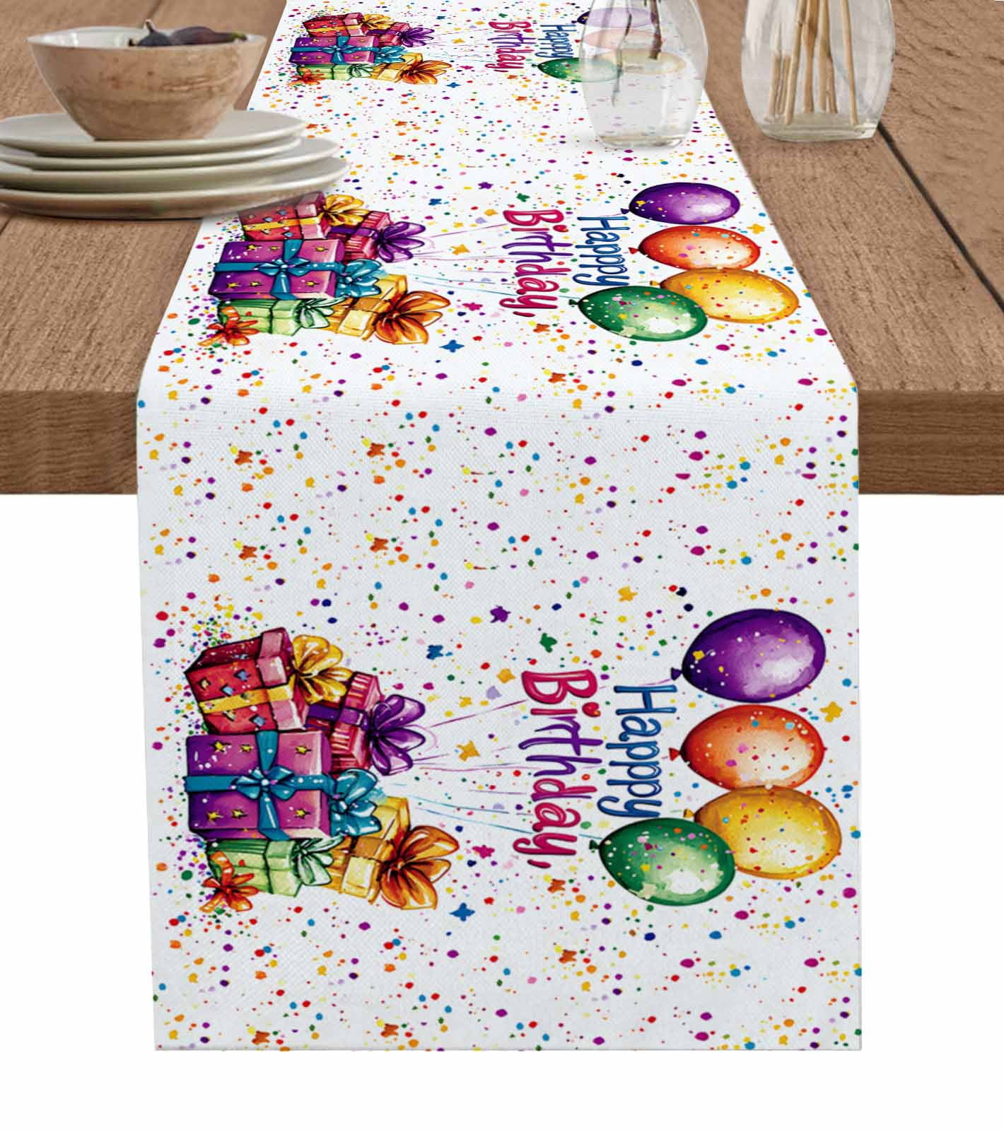 ERUNPONLY Happy Birthday Table Runner - 90 Inch Long Colorful Balloon ...
