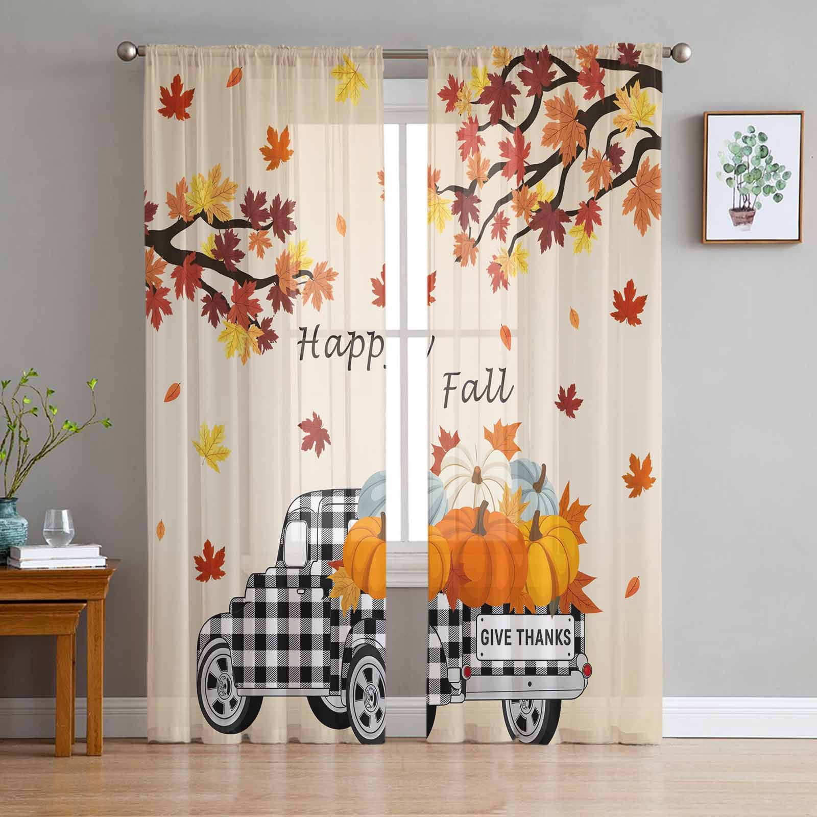 ERUNPONLY Happy Fall Sheer Curtains 72 Inch Length 2 Panels Set ...