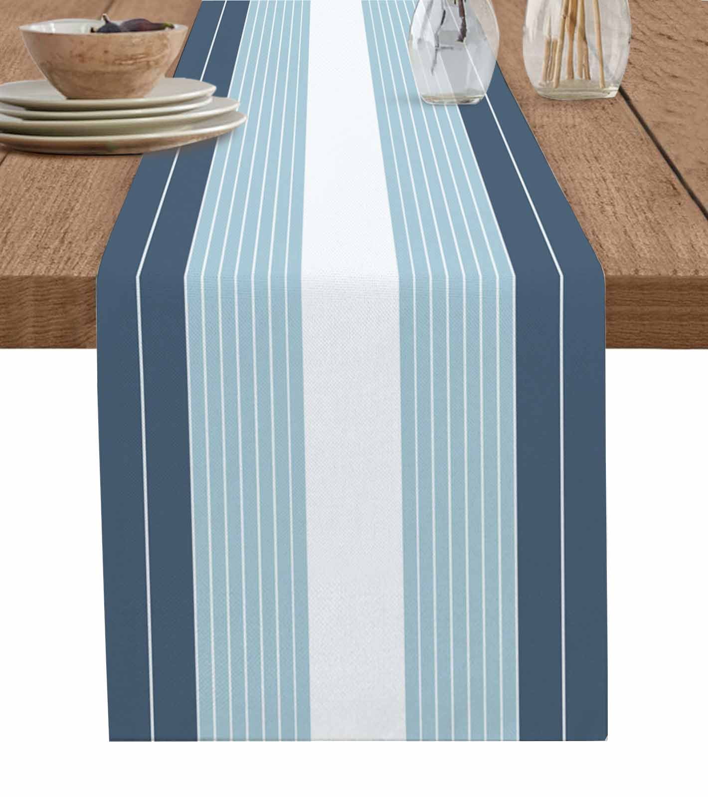 ERUNPONLY Haze Blue Aqua Stripe Table Runner - 108 Inch Long Modern Art ...