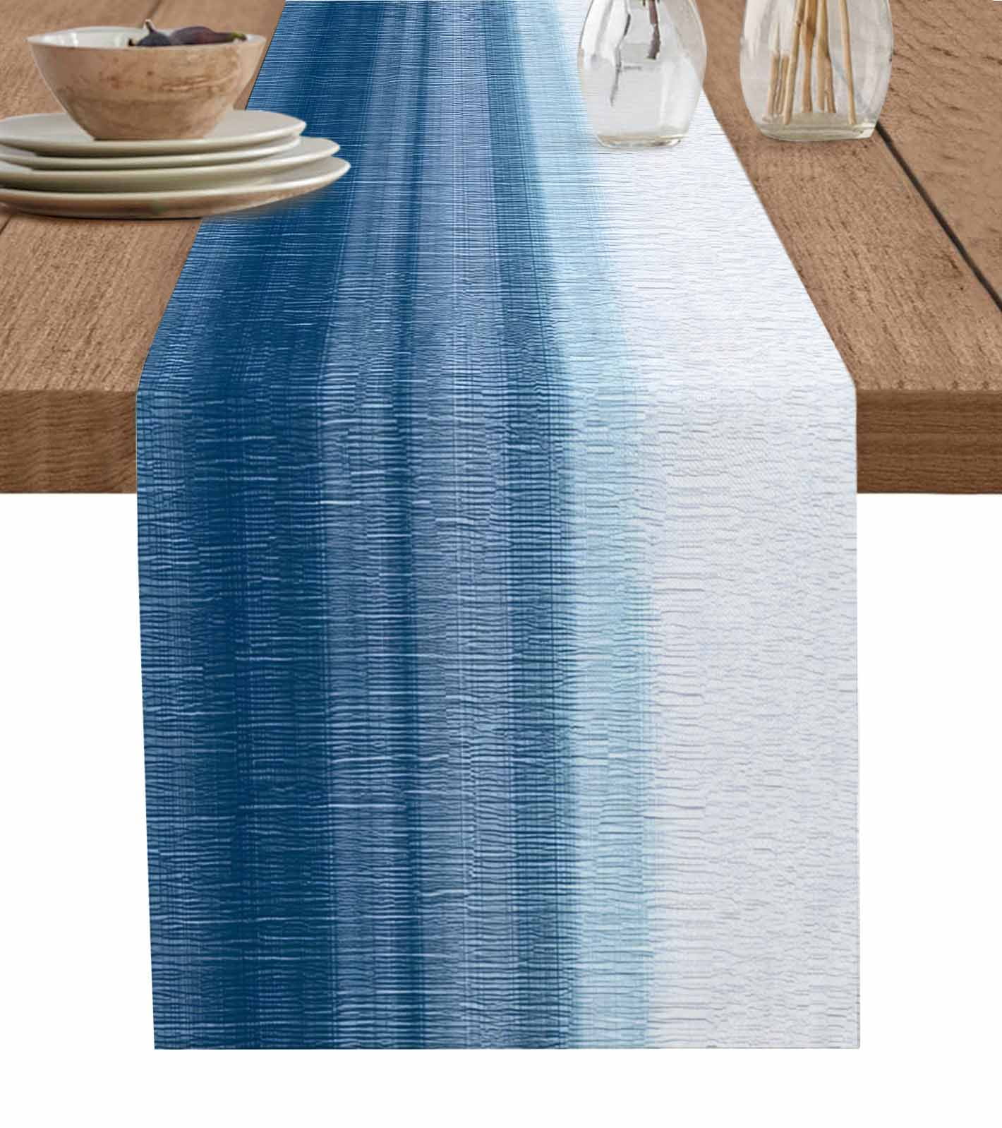 ERUNPONLY Haze Blue White Ombre Table Runner - 72 Inch Long Vintage ...
