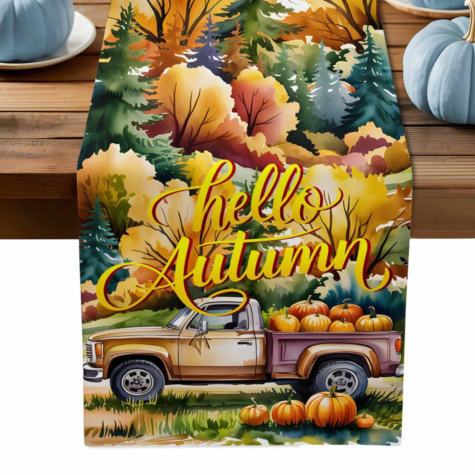 ERUNPONLY Hello Autumn Fall Truck Table Runner - 72 Inch Long ...