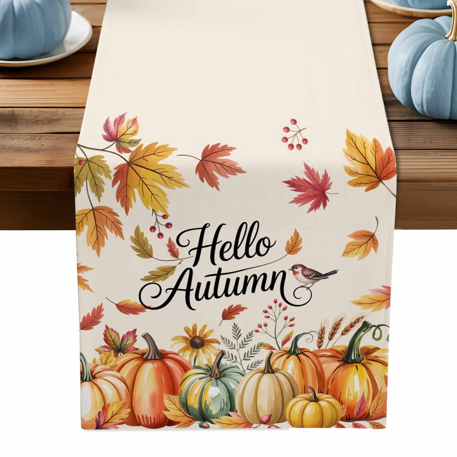 ERUNPONLY Hello Autumn Table Runner - 90 Inch Long Fall Pumpkins ...