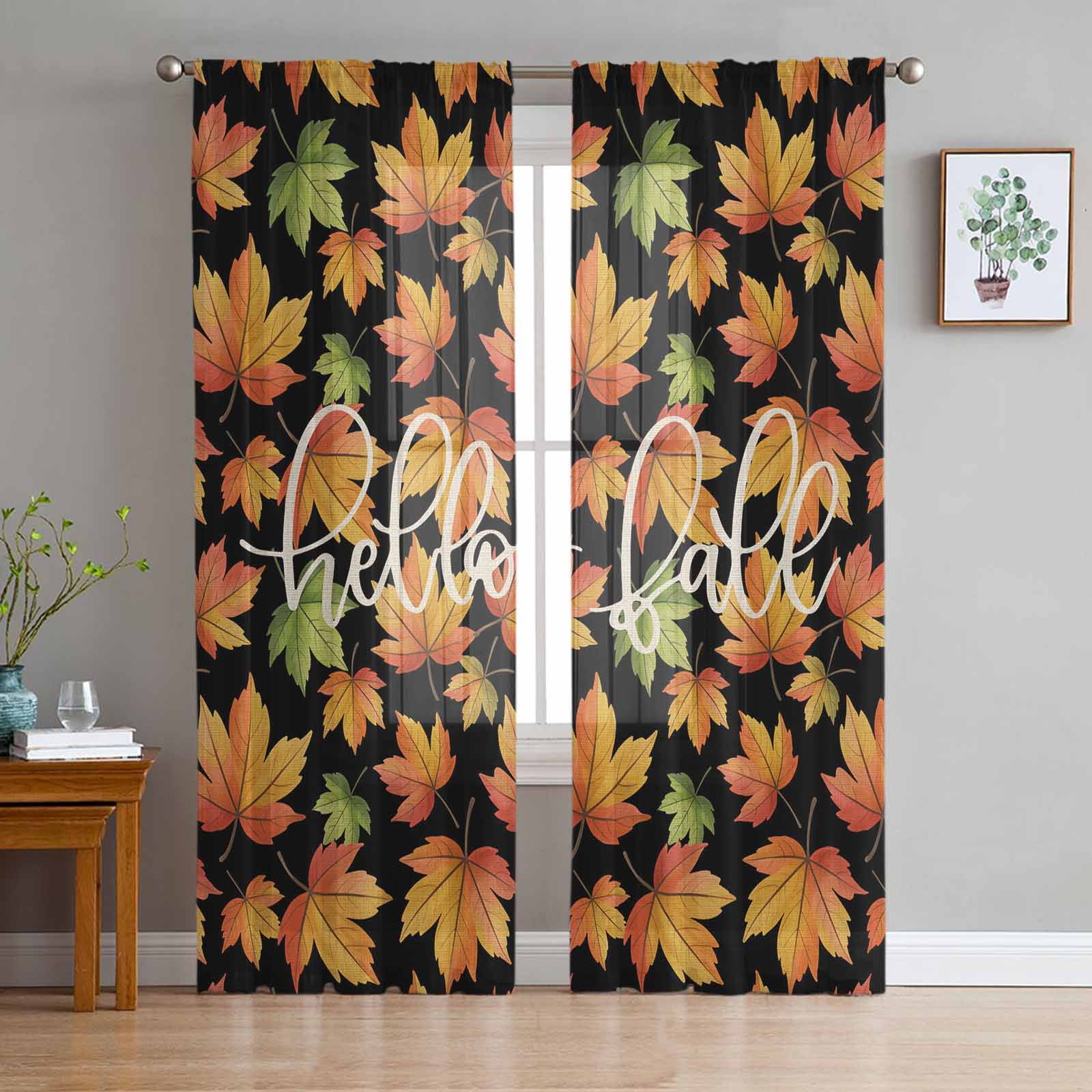 ERUNPONLY Hello Fall Sheer Curtains 72 Inch Length 2 Panels Set ...