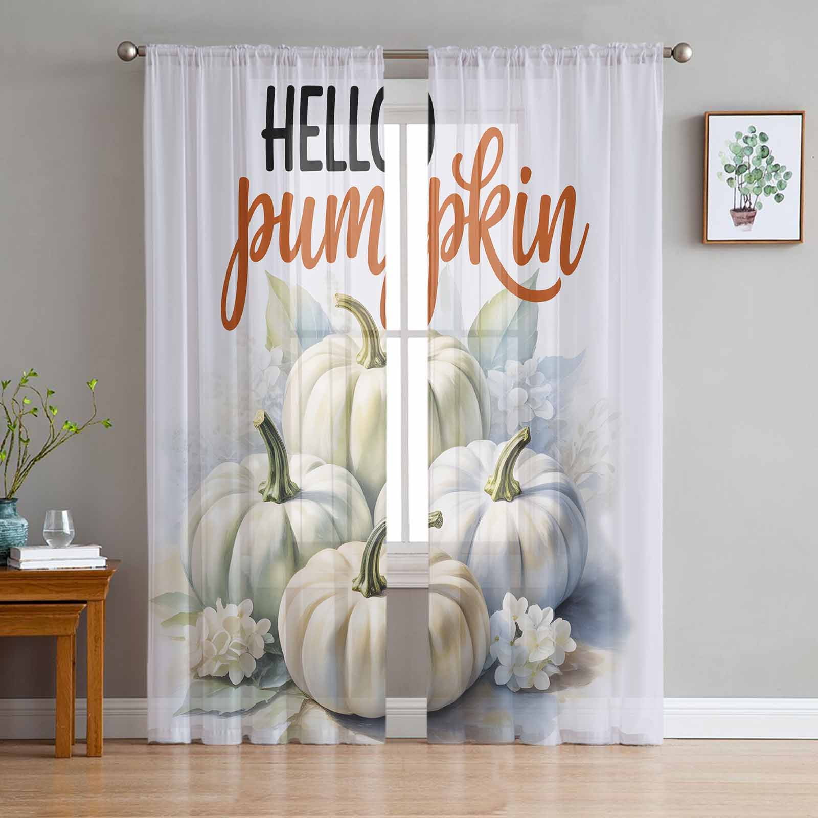 ERUNPONLY Hello Pumpkin Sheer Curtains 72 Inch Length 2 Panels Set ...