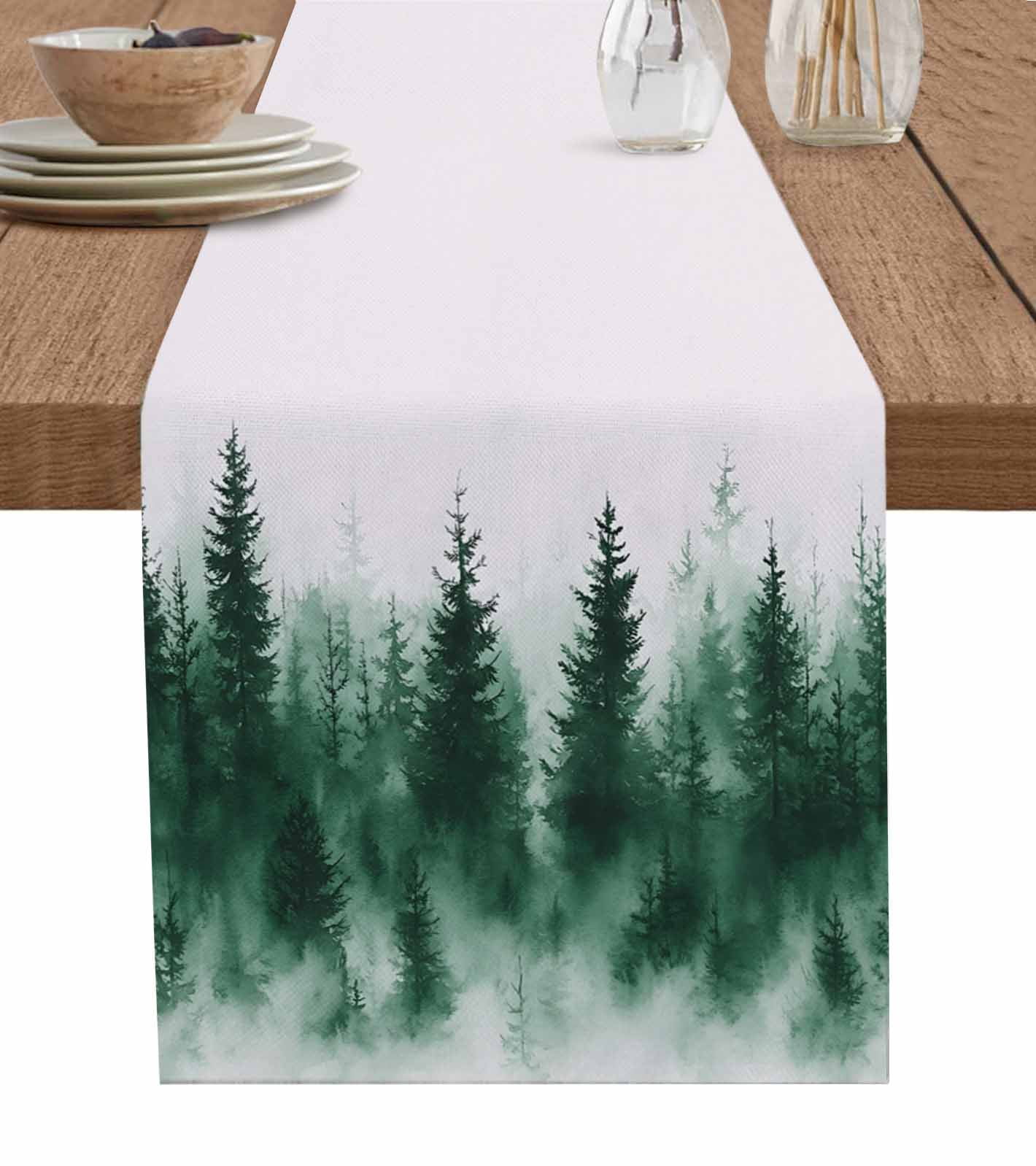 ERUNPONLY Ink Green Ombre Forest Table Runner - 36 Inch Long Abstract ...