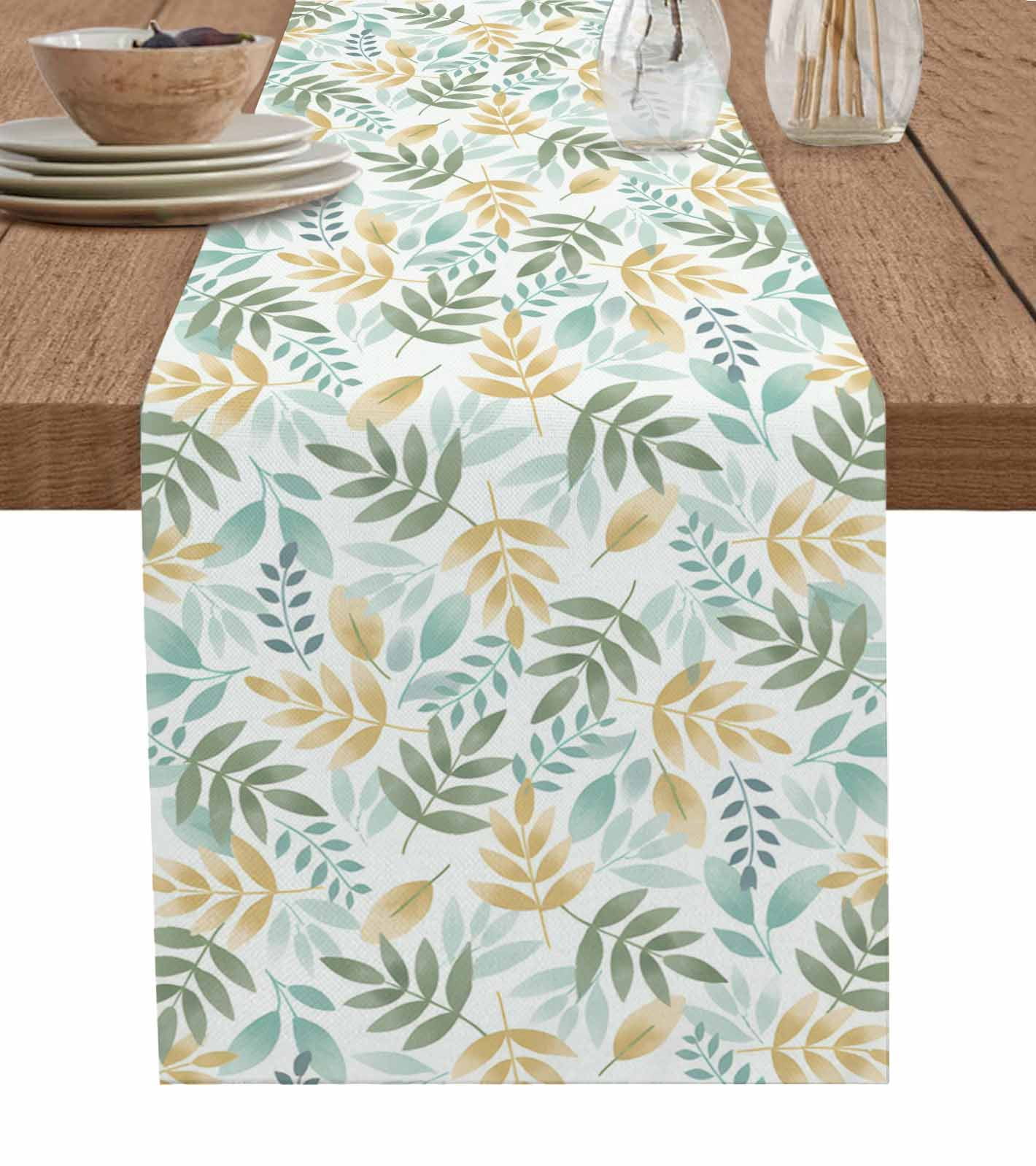 ERUNPONLY Leaf Table Runner - 72 Inch Long Retro Sage Green Multicolors ...