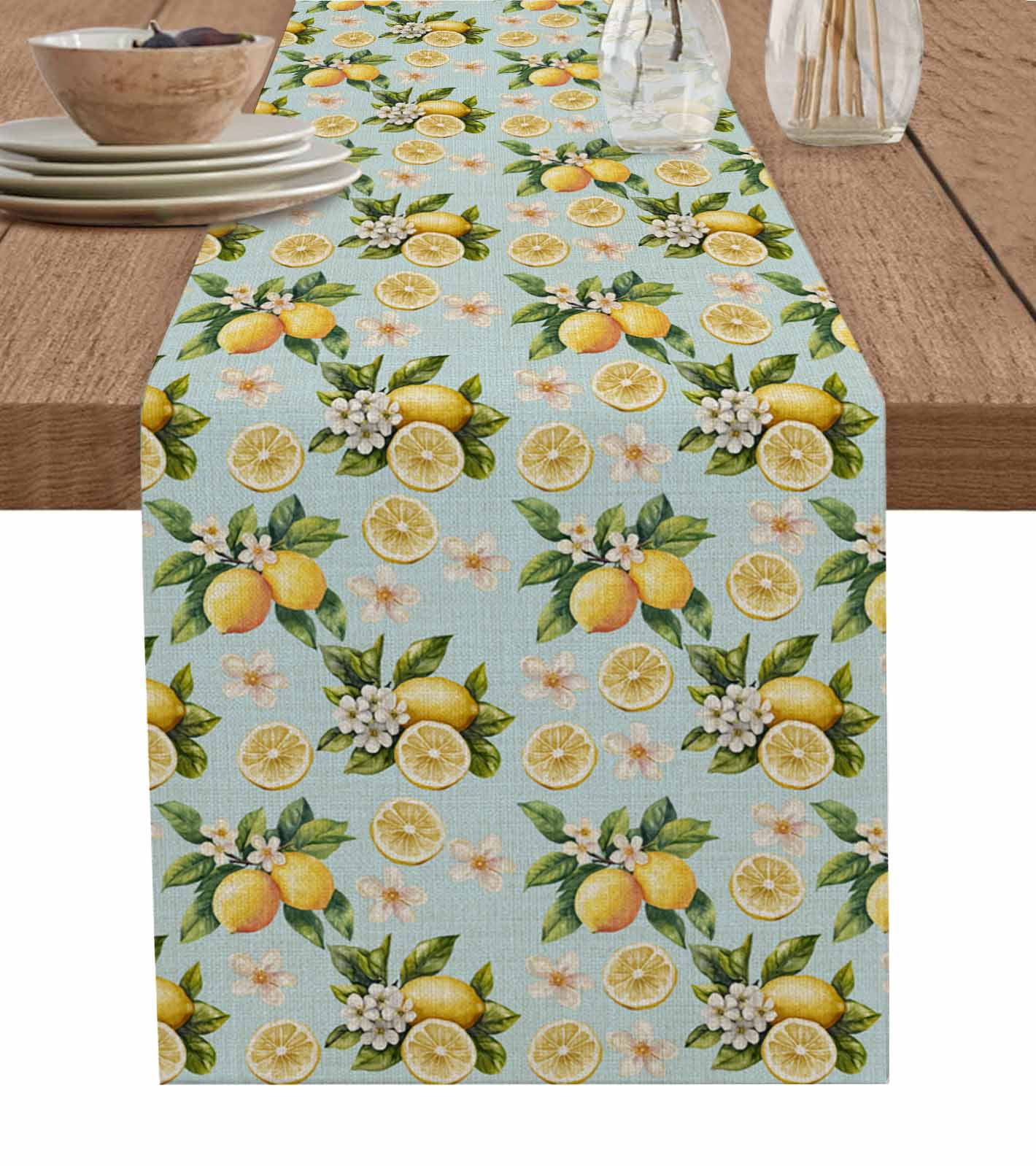 ERUNPONLY Lemon Flowers Table Runner - 90 Inch Long Summer Spring Fruit ...