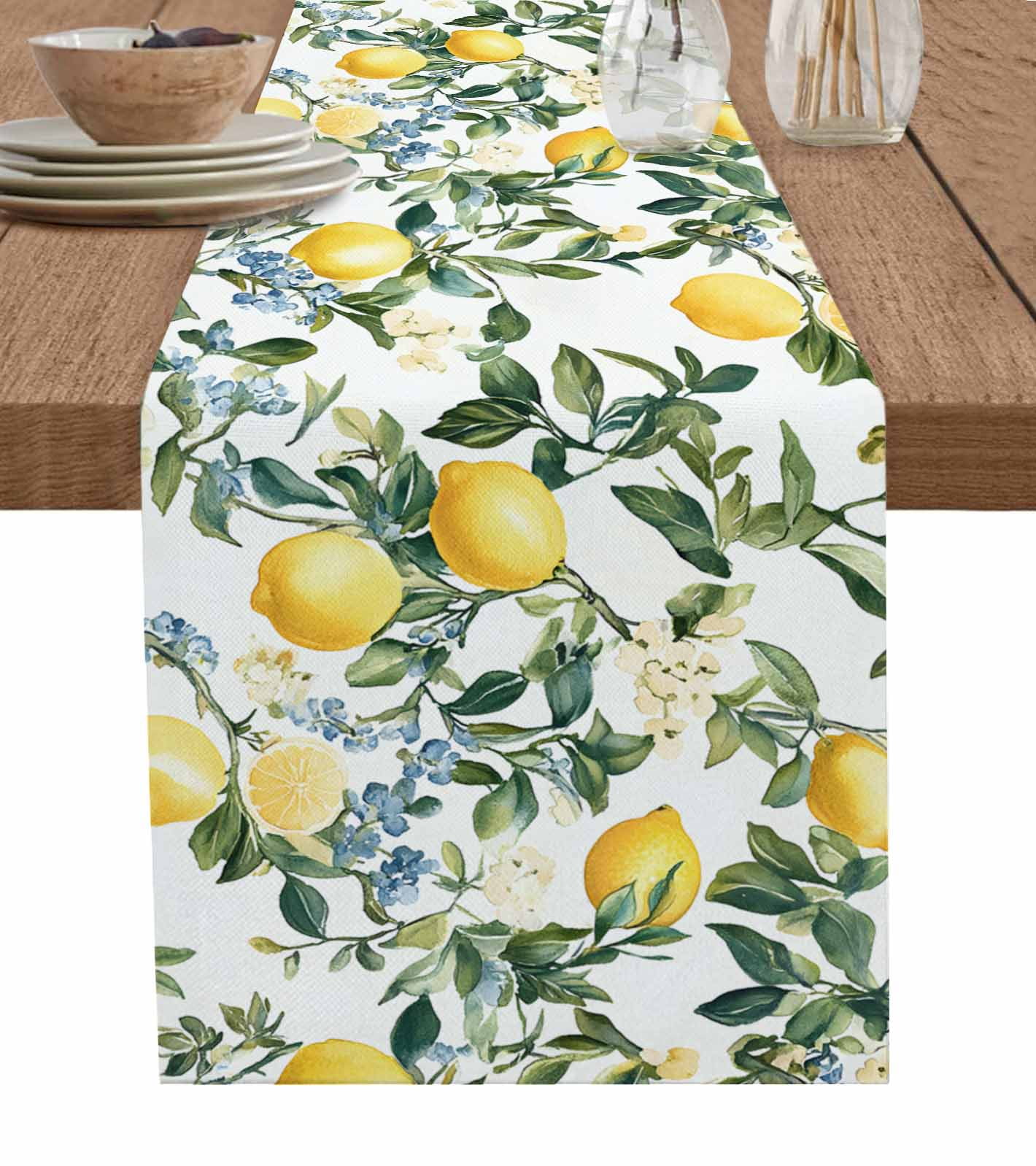 ERUNPONLY Lemon Fruit Table Runner - 108 Inch Long Vintage Tree Leaf ...